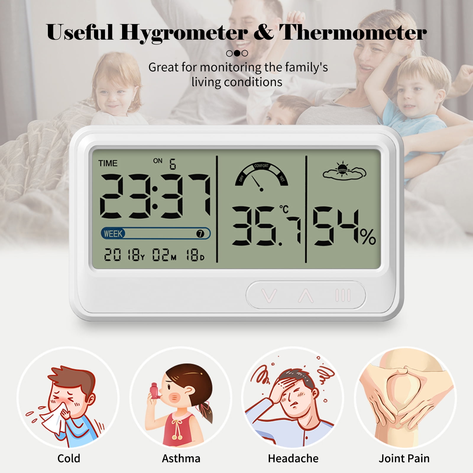 Humidity Meters,Meters With Time Clock Indoor Thermometer Display Clock ...