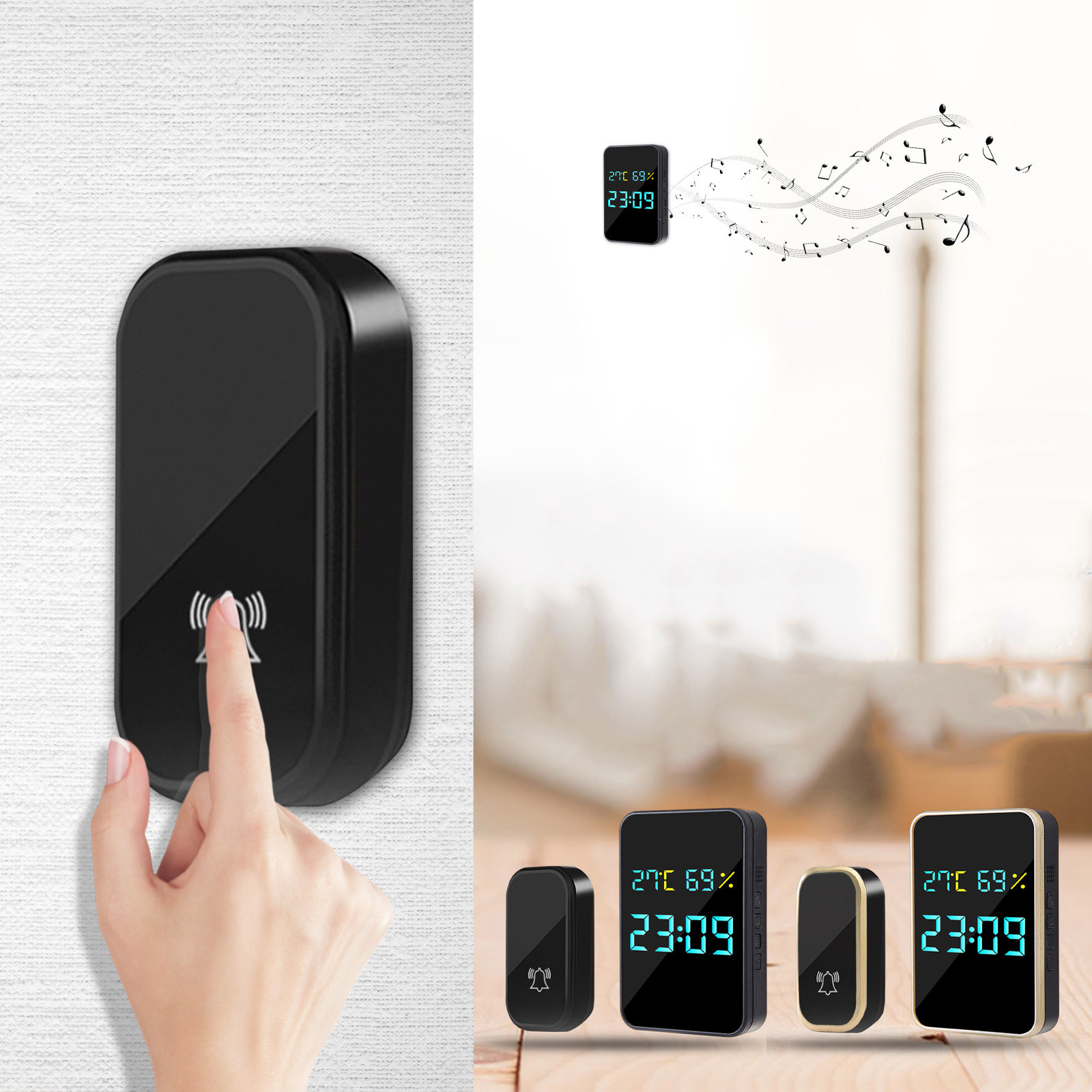 Humidity-clock Doorbell, Ip44 Waterproof, Wireless Self Generating ...