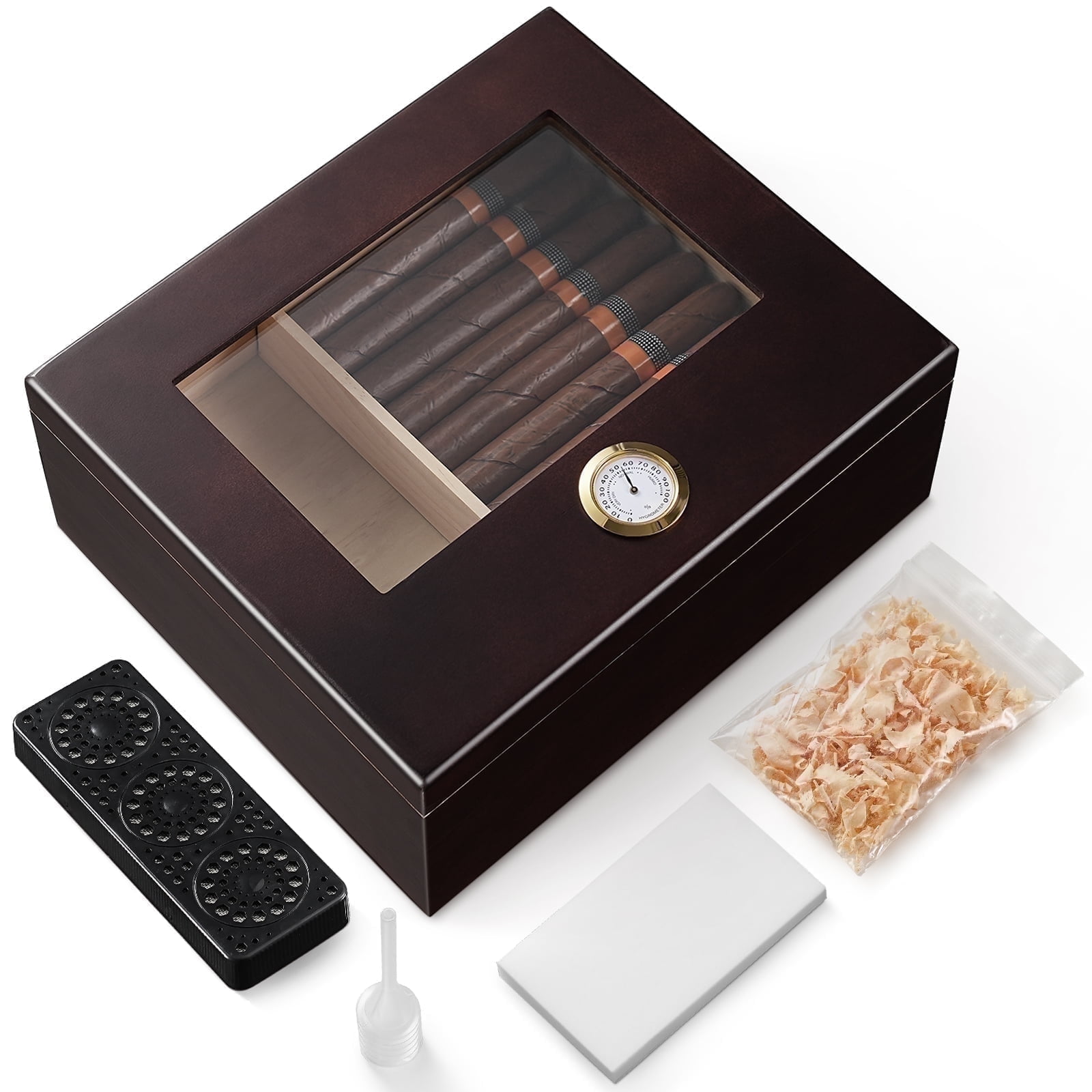 1 Pc Handmade Cigar Humidor, Glass Top Wooden Cigar Box for 25-35 ...