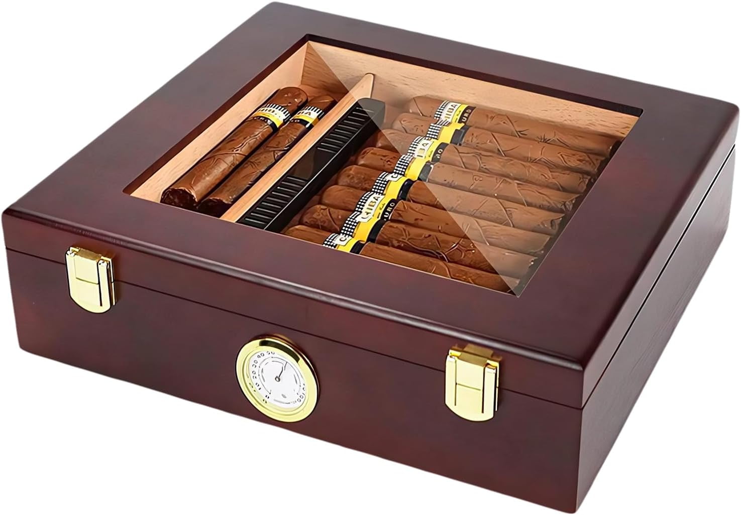 Humidor Cigar Box for Men:Cedar Wood Cigar Box,Cigar Humidor with ...