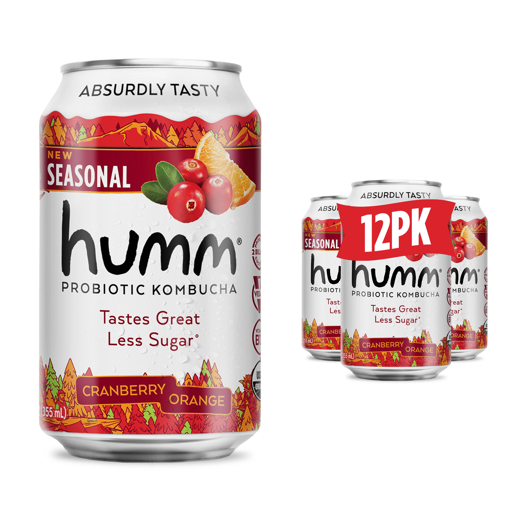 Humm Kombucha, Cranberry Orange, 12 Pack, 12 oz Cans - Walmart.com