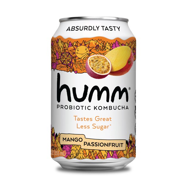 Humm Healthy Kombucha Drink, Mango Passionfruit, Pack of 12, 12 oz Cans ...