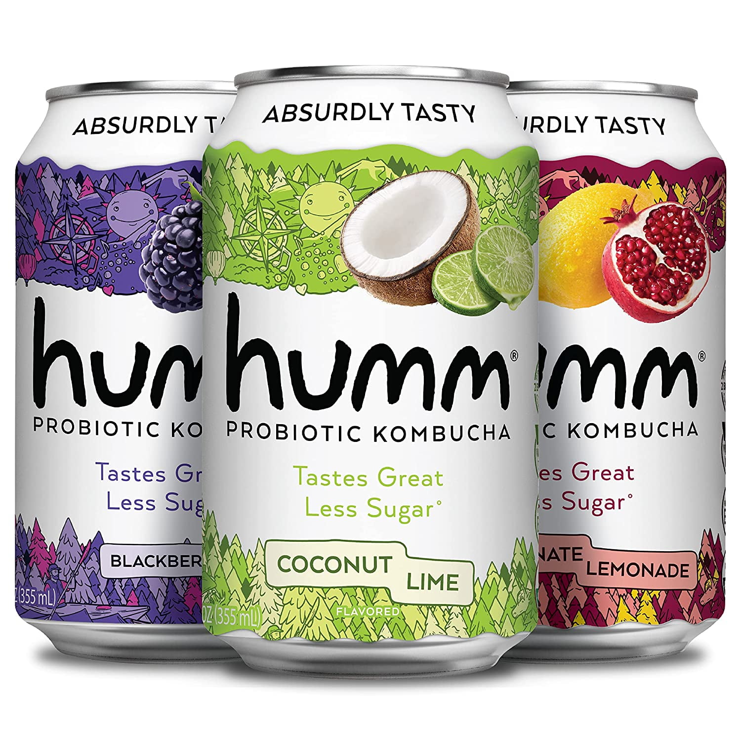 Humm Kombucha, Zero Sugar, Fresh Paradise Variety Pack - Probiotic ...