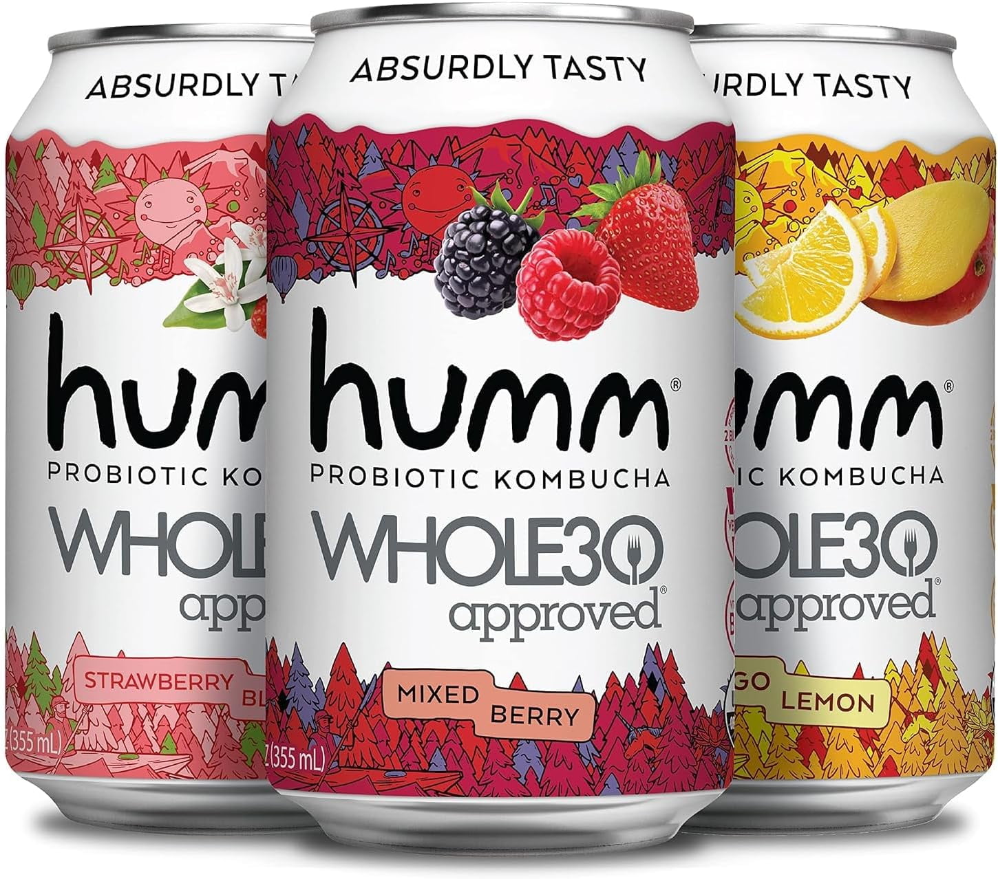 Humm Kombucha Whole30, Mango Strawberry Family Favorites Variety, 12 ...