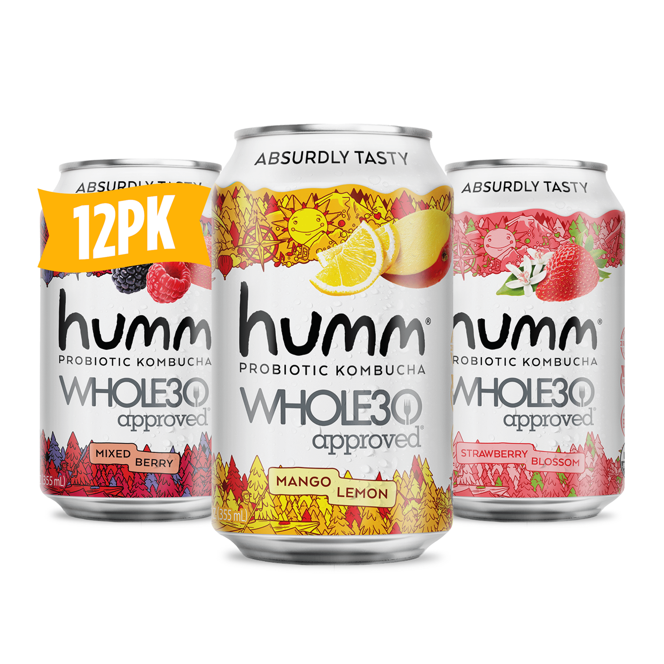Humm Kombucha Whole30, Mango Strawberry Family Favorites Variety, 12 ...