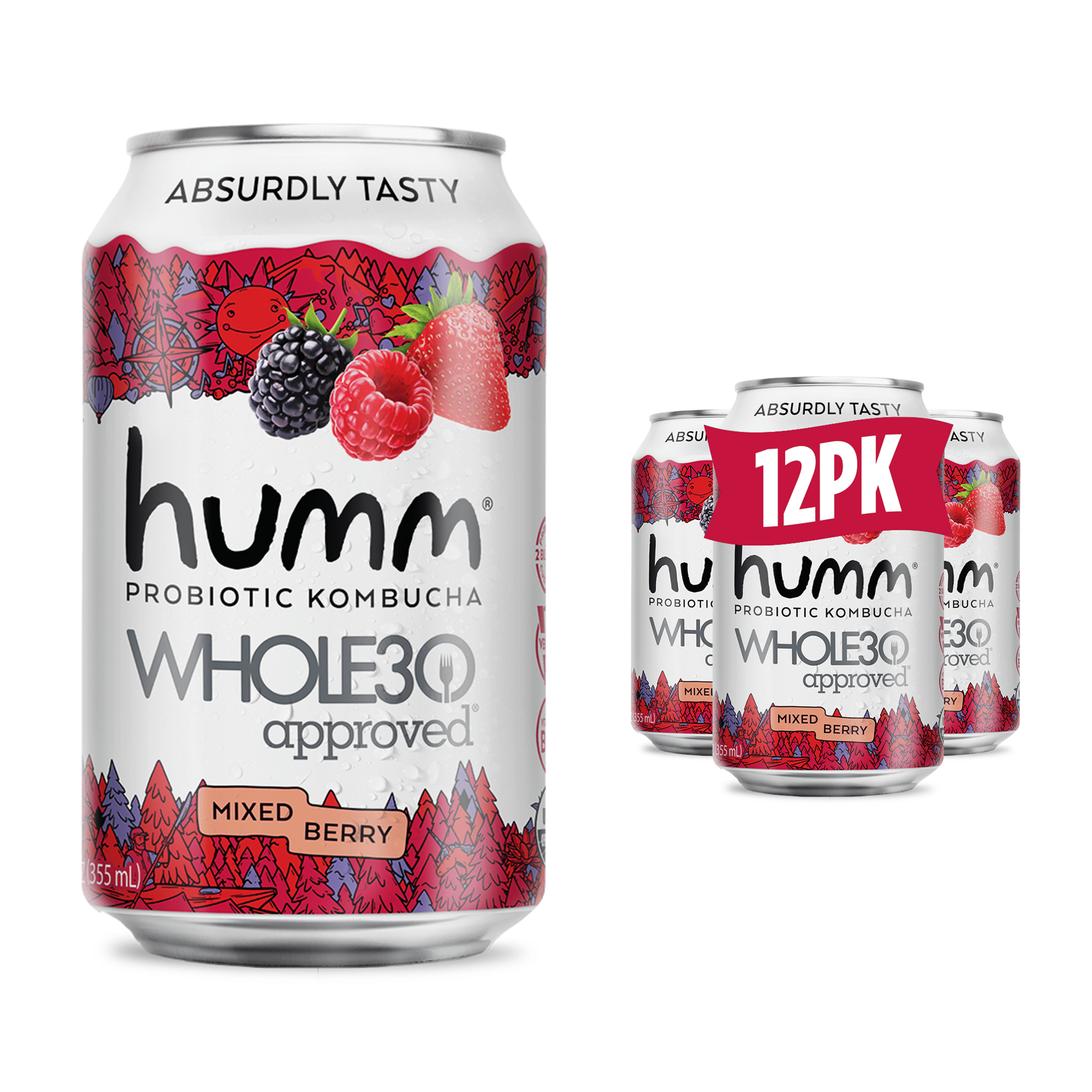Humm Kombucha Whole30 Approved, Mixed Berries, 12-Pack, 12 oz Cans ...