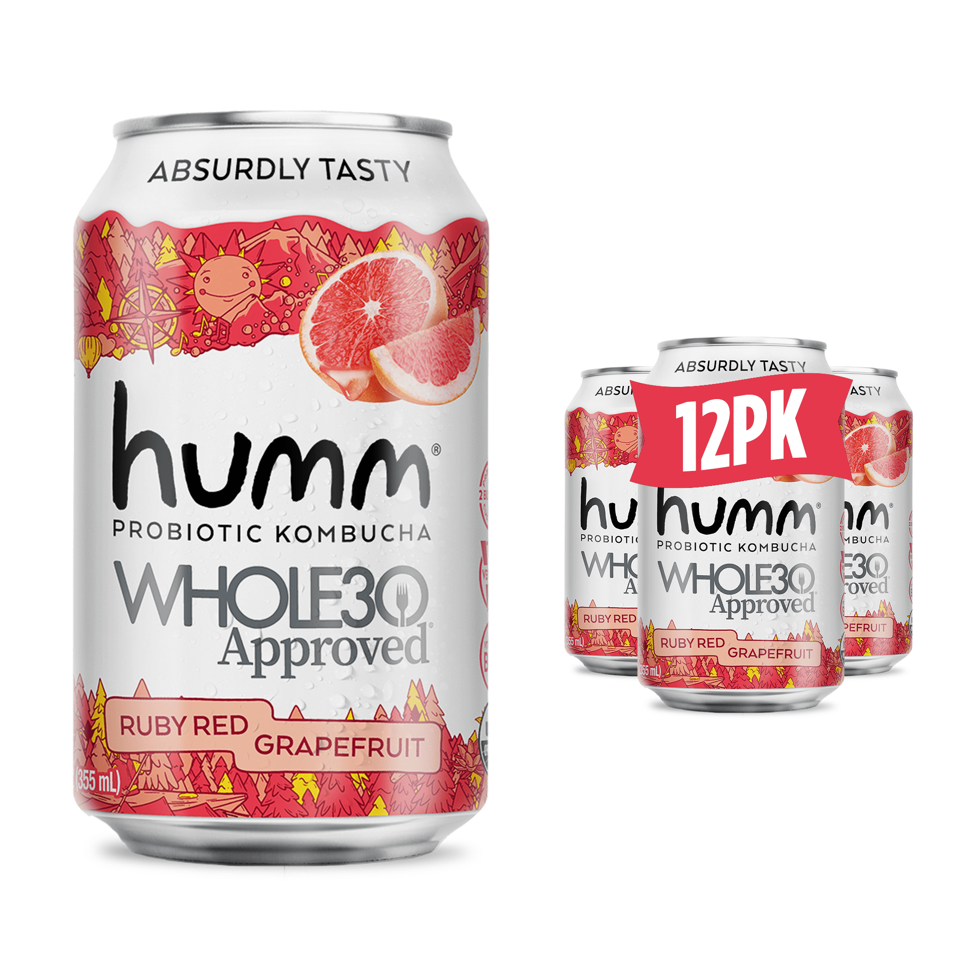 Humm Kombucha Whole30 Approved, Ruby Red Grapefruit, 12 Pack, 12 oz ...
