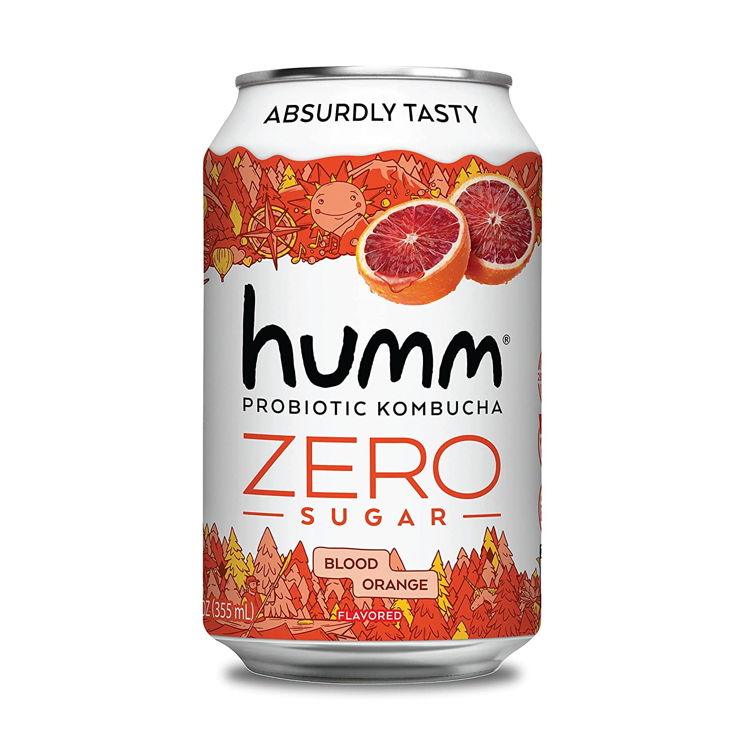 Humm Kombucha Zero Sugar Drink, Blood Orange, 16 Pack, 12 oz Cans ...