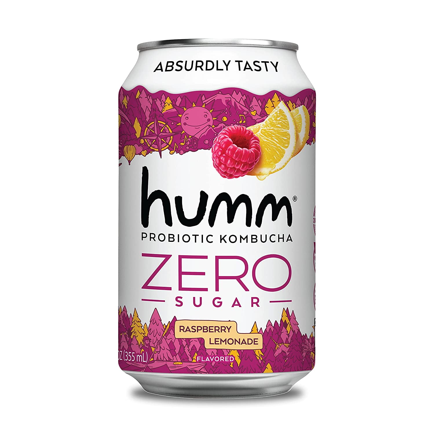 Humm Kombucha Zero Sugar Drink, Raspberry Lemonade, 16 Pack, 12 oz Cans ...