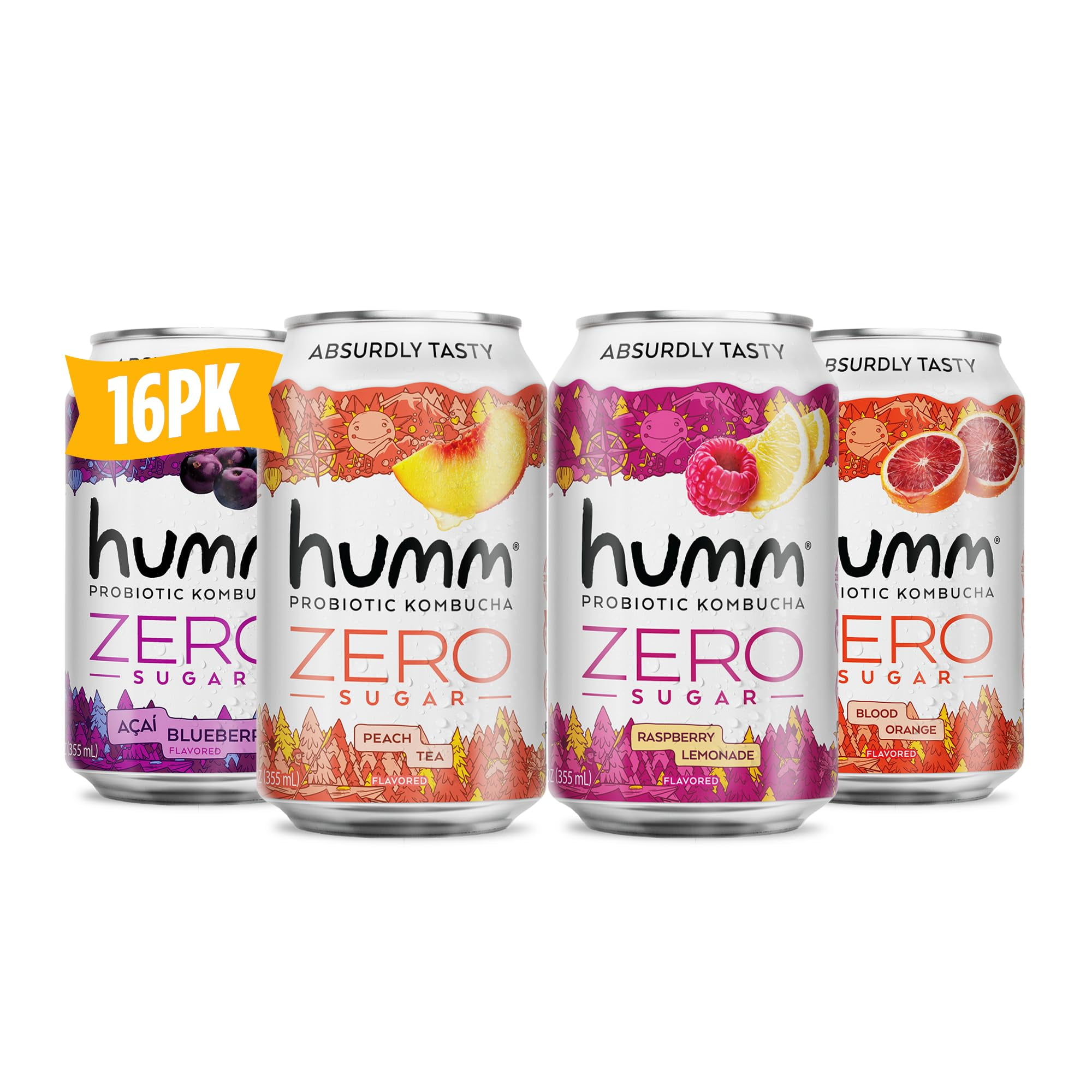 Humm Probiotic Kombucha Zero Sugar Variety COC1Pack, No Refrigeration ...