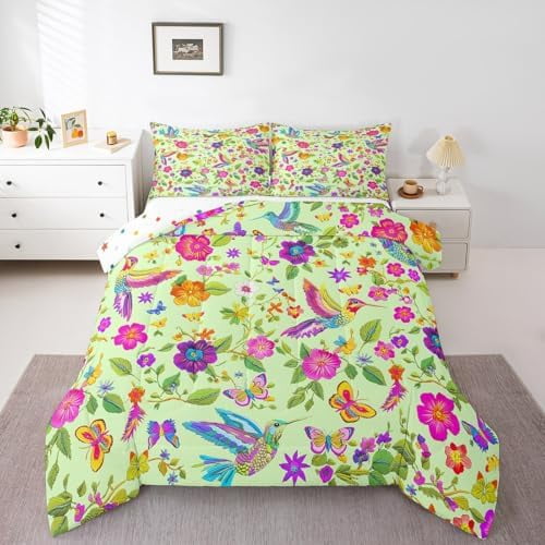 Humming Bird Comforter Set Toddler,Colorful Butterfly Bedding,Vintage ...
