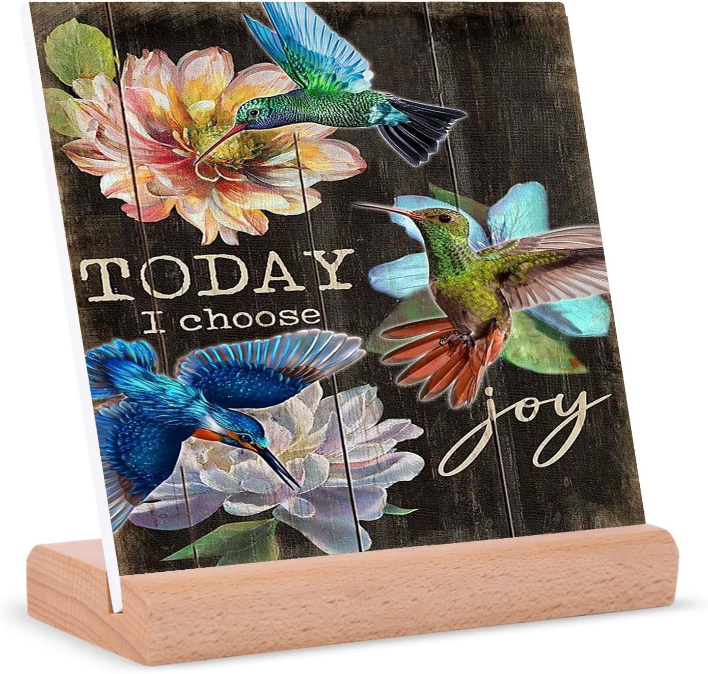 Humming Bird Flower Today I Choose Joy Bird Flower Ceramic Table Plaque ...