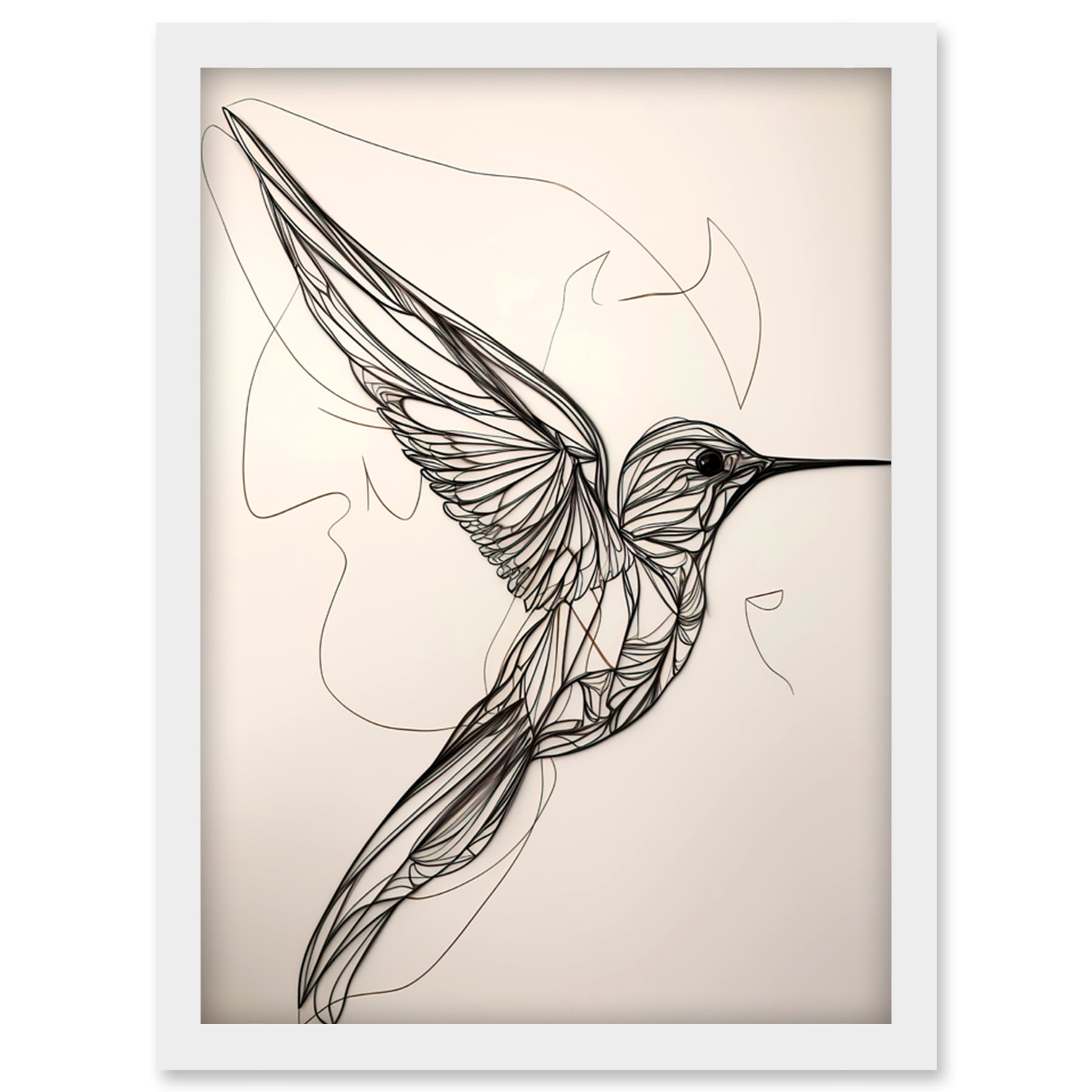 Humming Bird in Flight Line Drawing Portrait Artwork Framed Wall Art ...