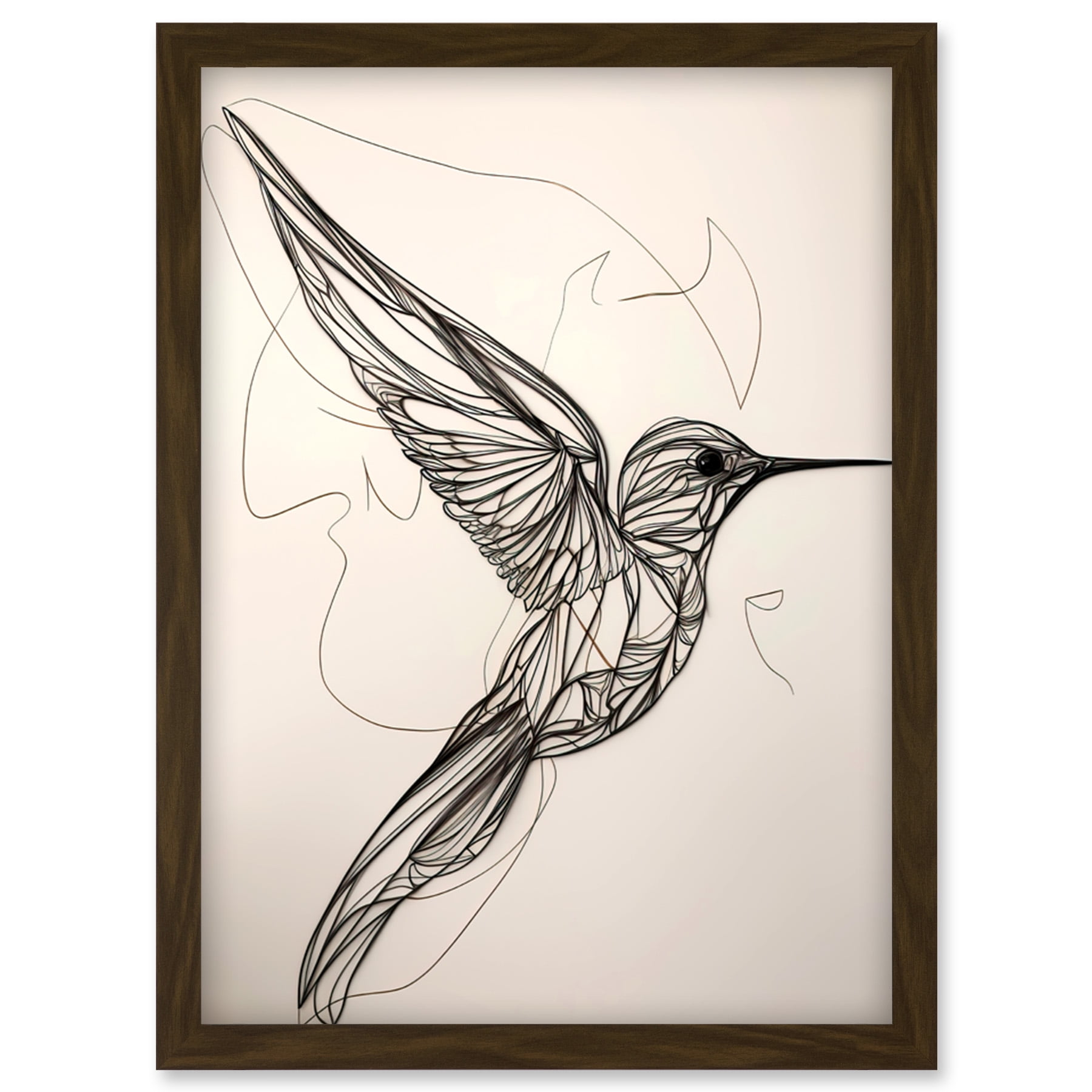 Humming Bird in Flight Line Drawing Portrait Artwork Framed Wall Art ...
