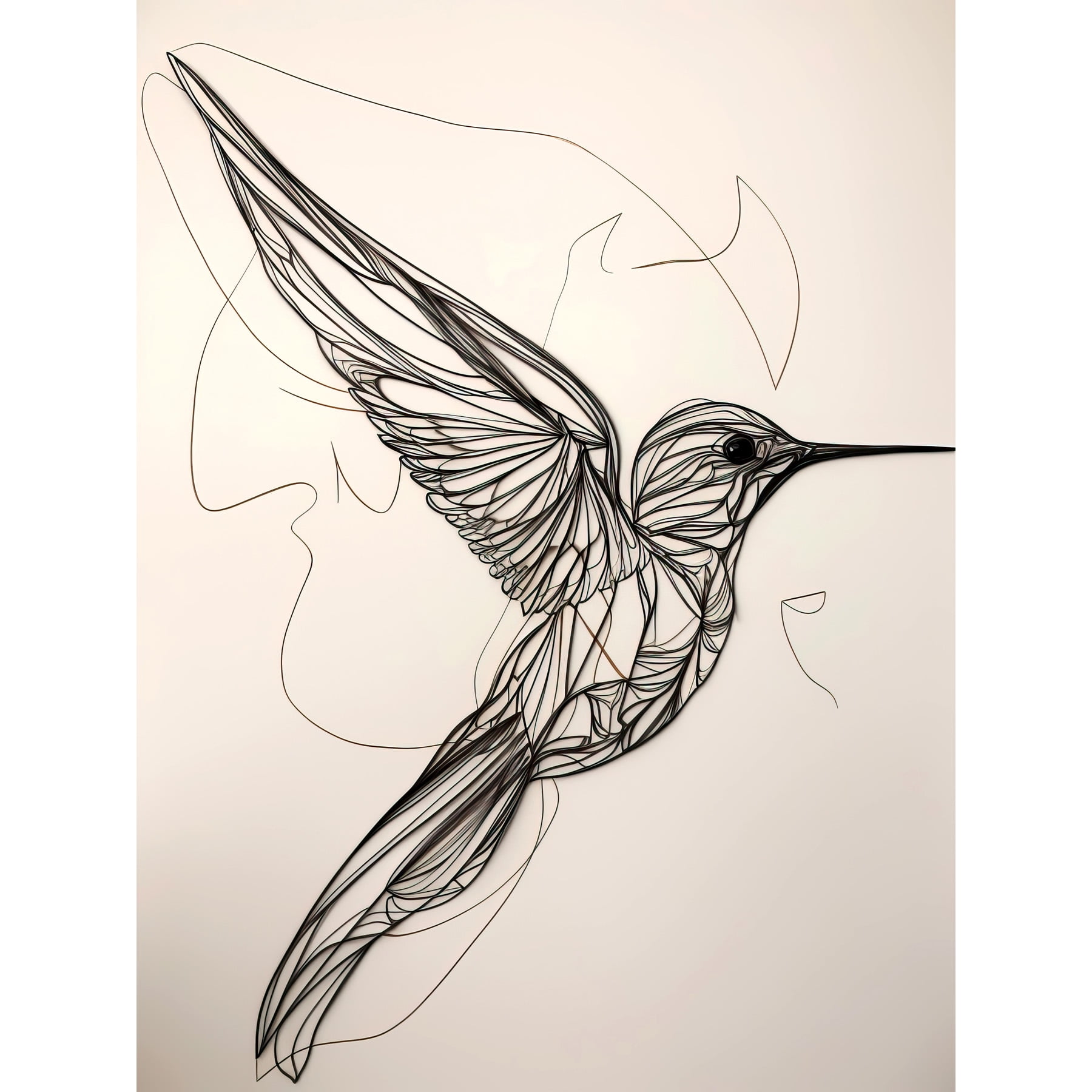Humming Bird in Flight Line Drawing Portrait Extra Large XL Wall Art ...