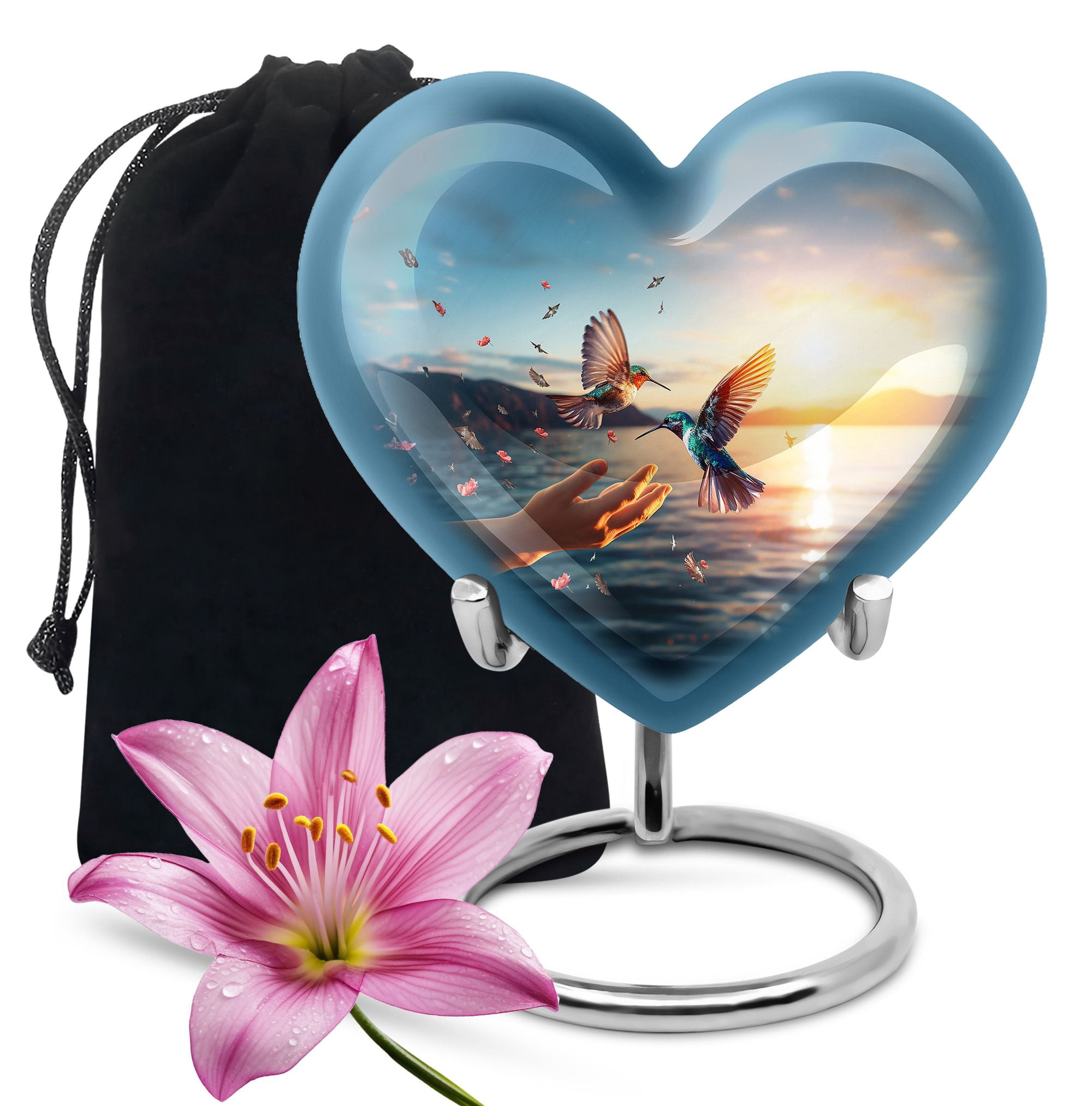 Humming Birds Flying From Hand Heart Urn - Large Urns For Human Ashes Adult - Ash Urns For ...