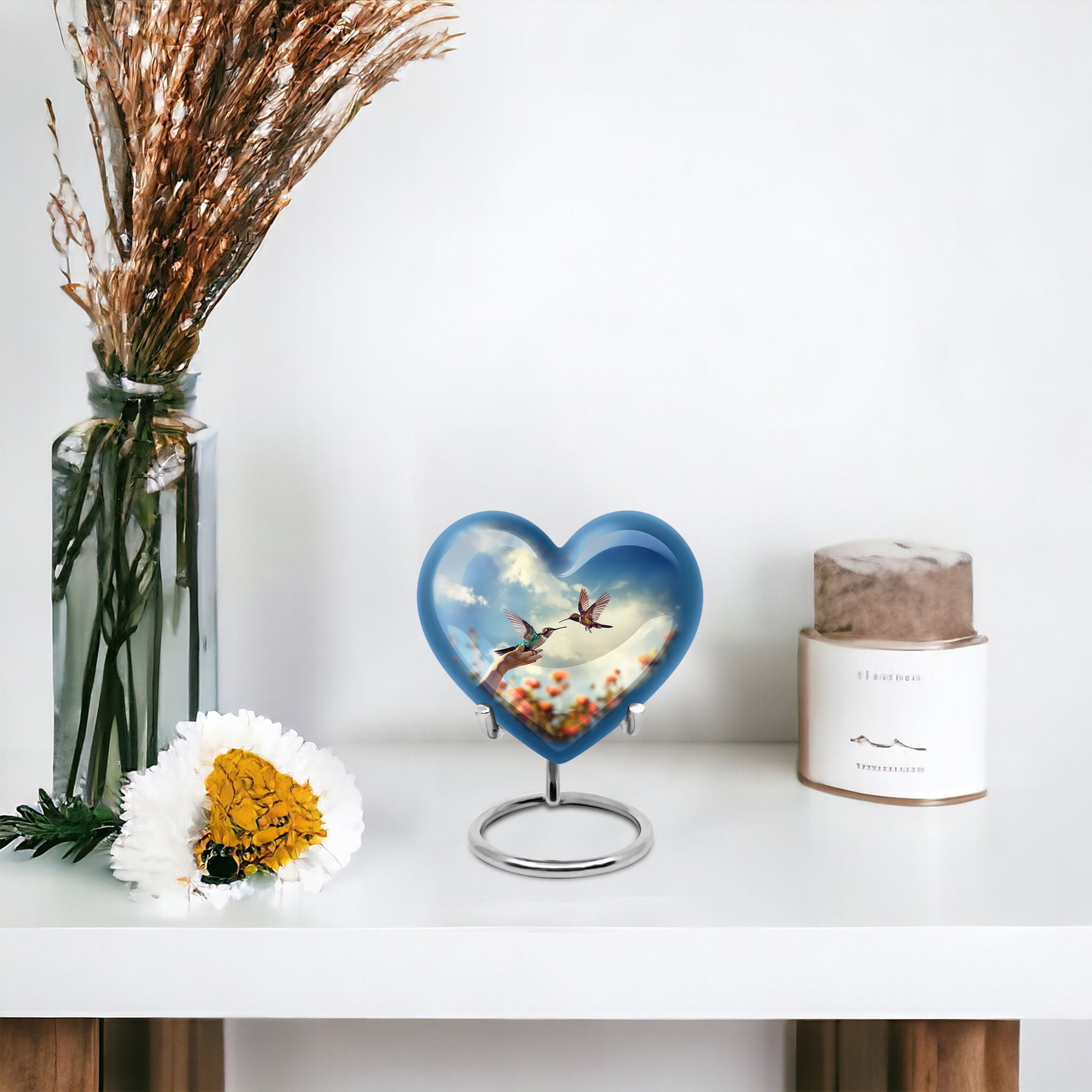 Humming Birds Flying From Hand Heart Urn - Small Keepsake Urns For ...