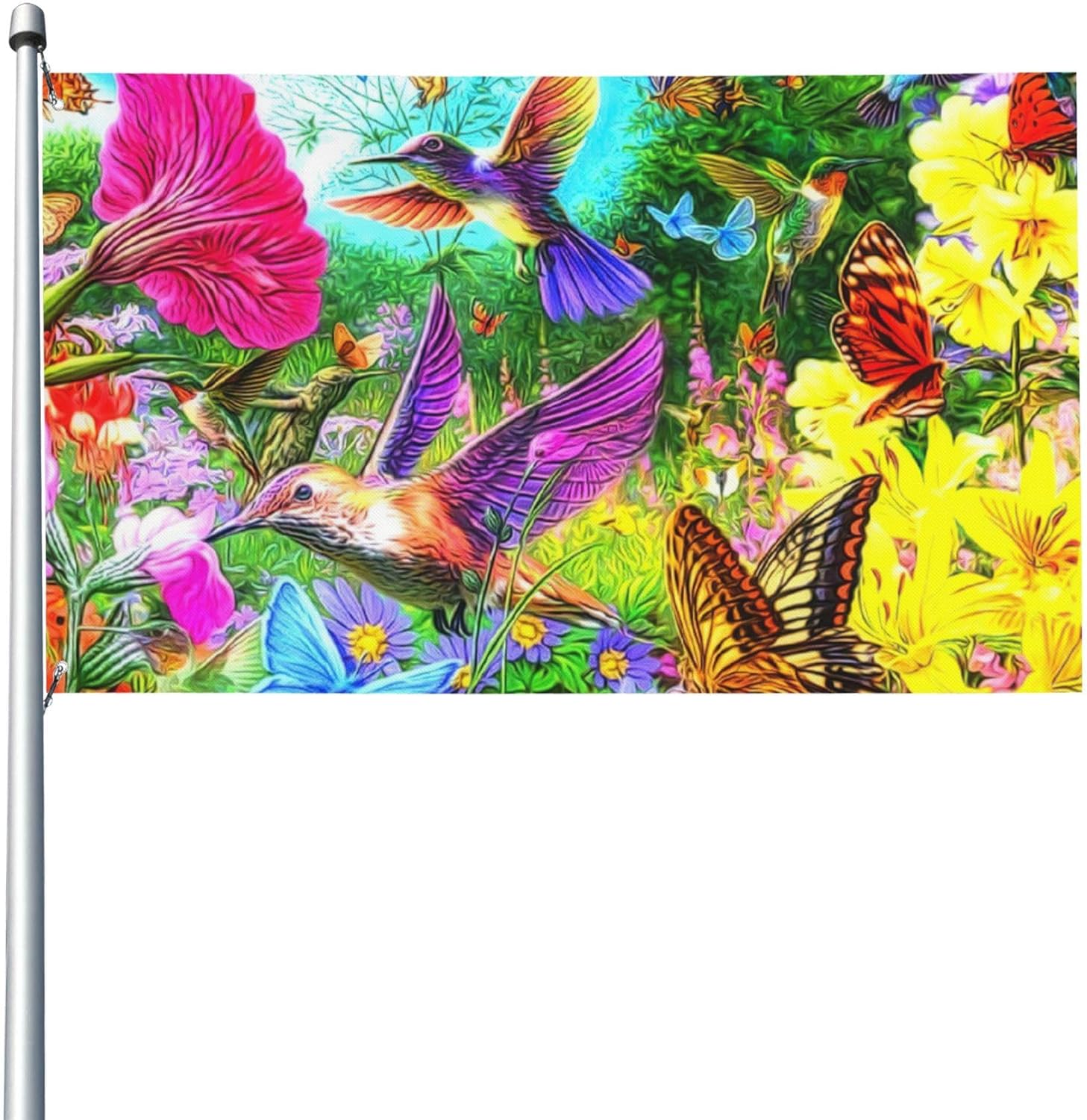 Humming Birds in Flowers Flag Home Garden Flag Banner Breeze Flags For ...