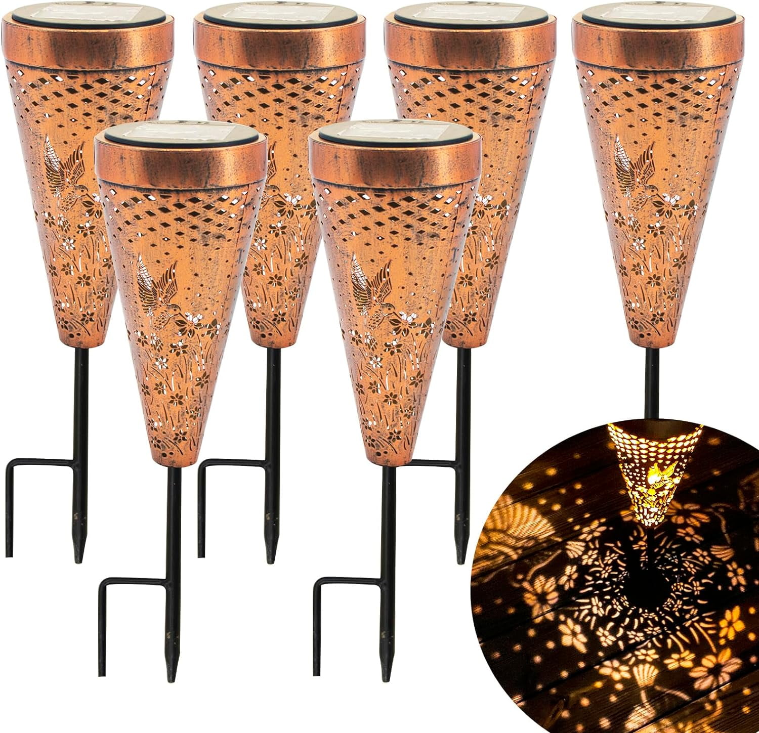 Hummingbird 4 Pack Solar Pathway Lights Outdoor,Metal Garden ...