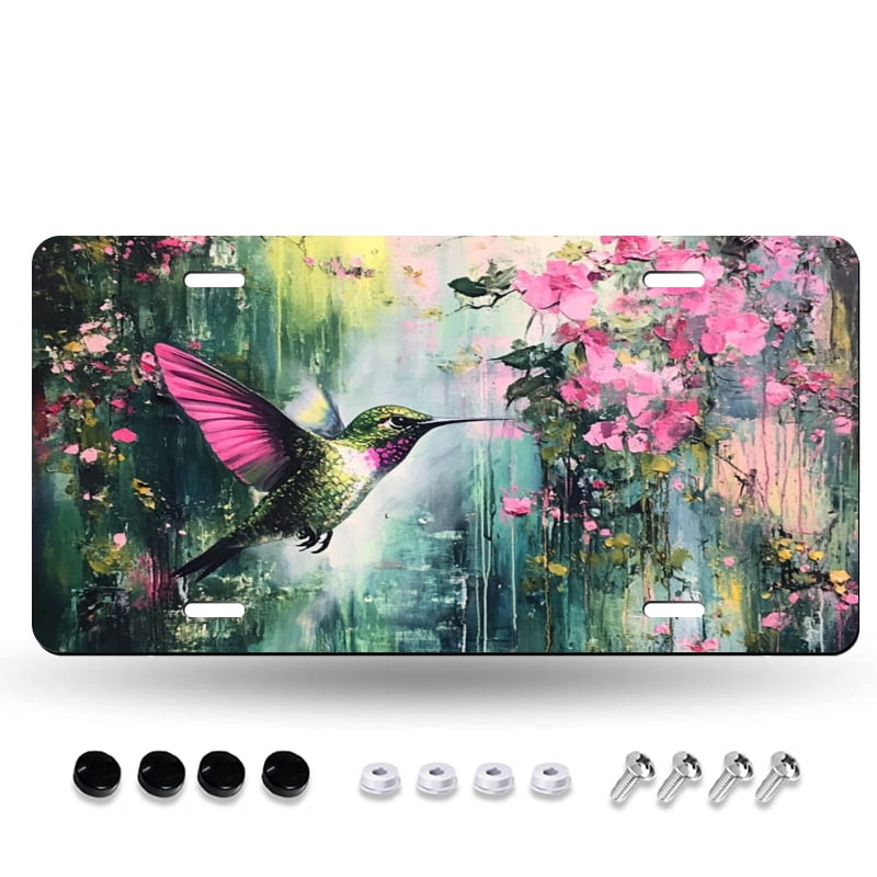Hummingbird Among Pink Flowers License Plate Frame, Decorative Novelty ...
