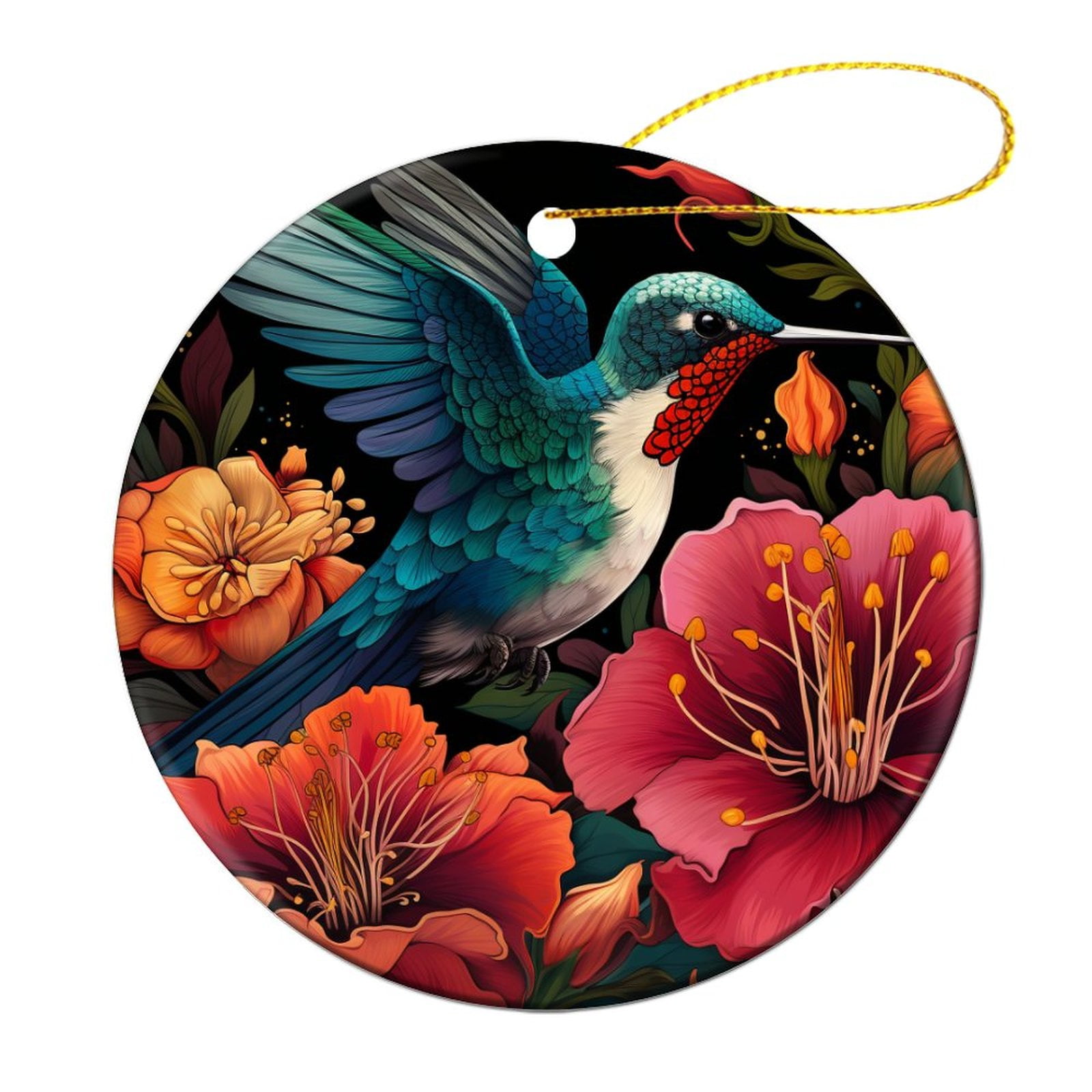 Hummingbird And Flower Christmas Ceramic Ornament Animal Retro Flying ...