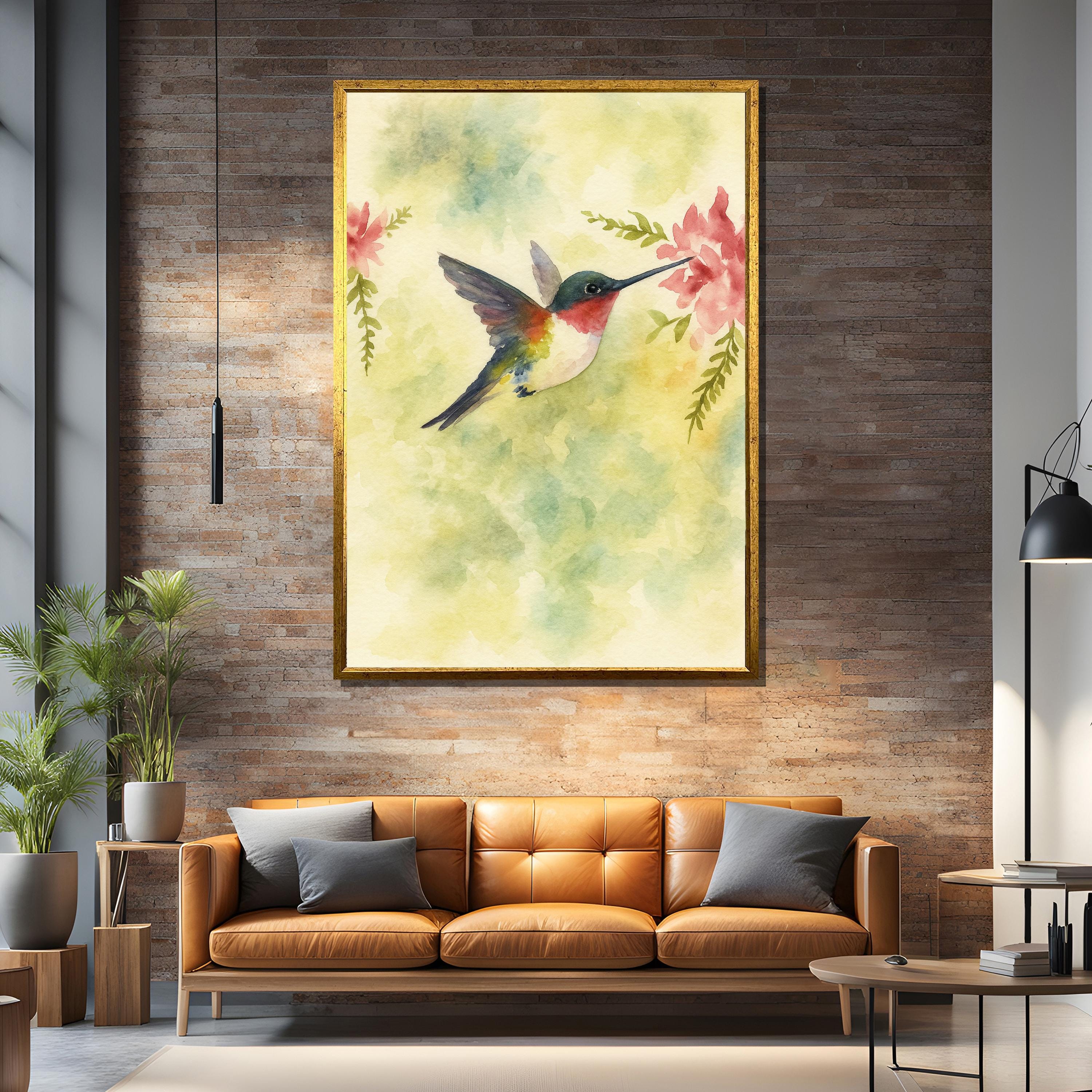 Hummingbird And Flowers – (Black, White, Gold, Silver), Stretched Wood ...