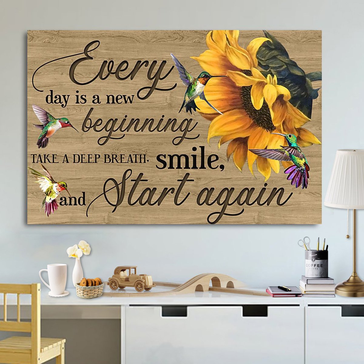 Hummingbird And Sunflower Every Day Is A New Beginning Paper Poster No ...