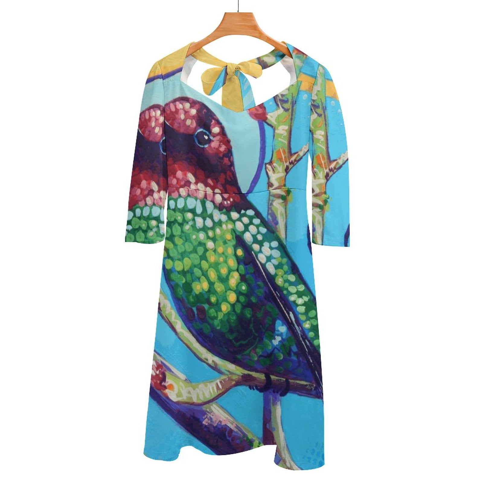 Hummingbird Back Lacing Backless Dress Square Neck New Plus Size ...