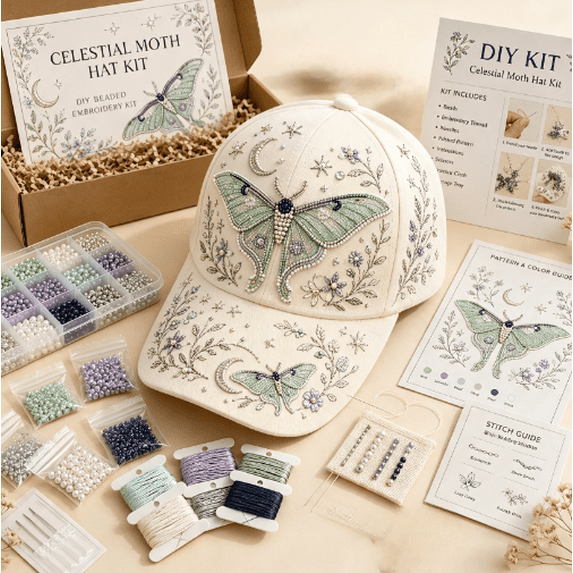 Hummingbird Beaded Hat DIY Kit, Home Handcraft Embroidery Supplies Pack ...