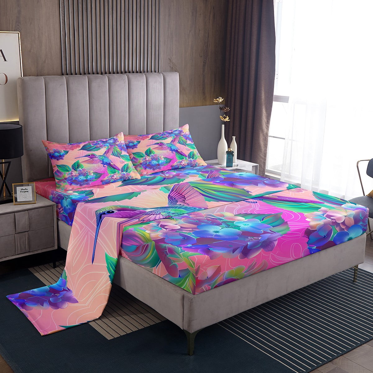 Hummingbird Bed Sheets Set Emerald Bird Sheets,Bohemian Flowers Sheet ...