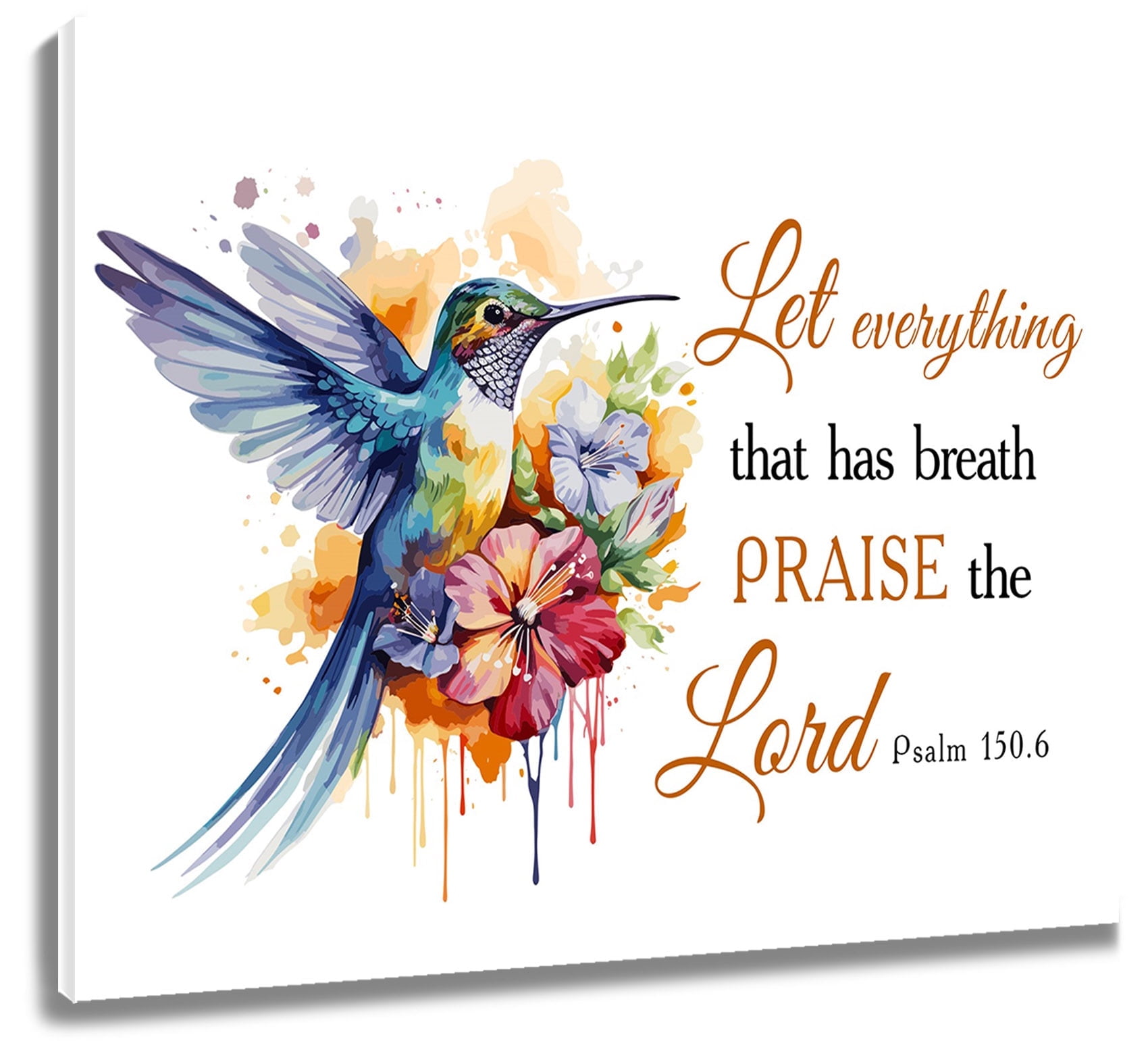 Hummingbird Bible Verses Wall Art Motivational Quotes with Watercolor ...