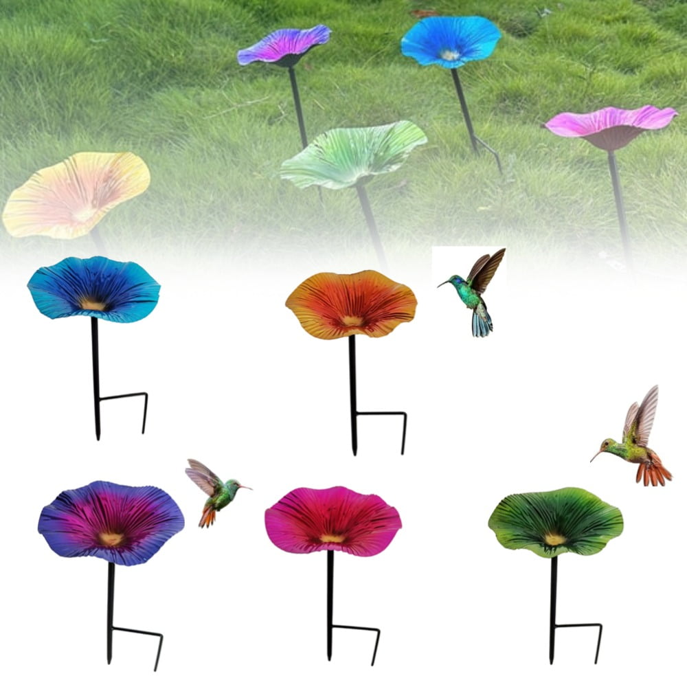 Hummingbird Bird Bath for Garden - Metal Bird Baths with Stake, Flower ...