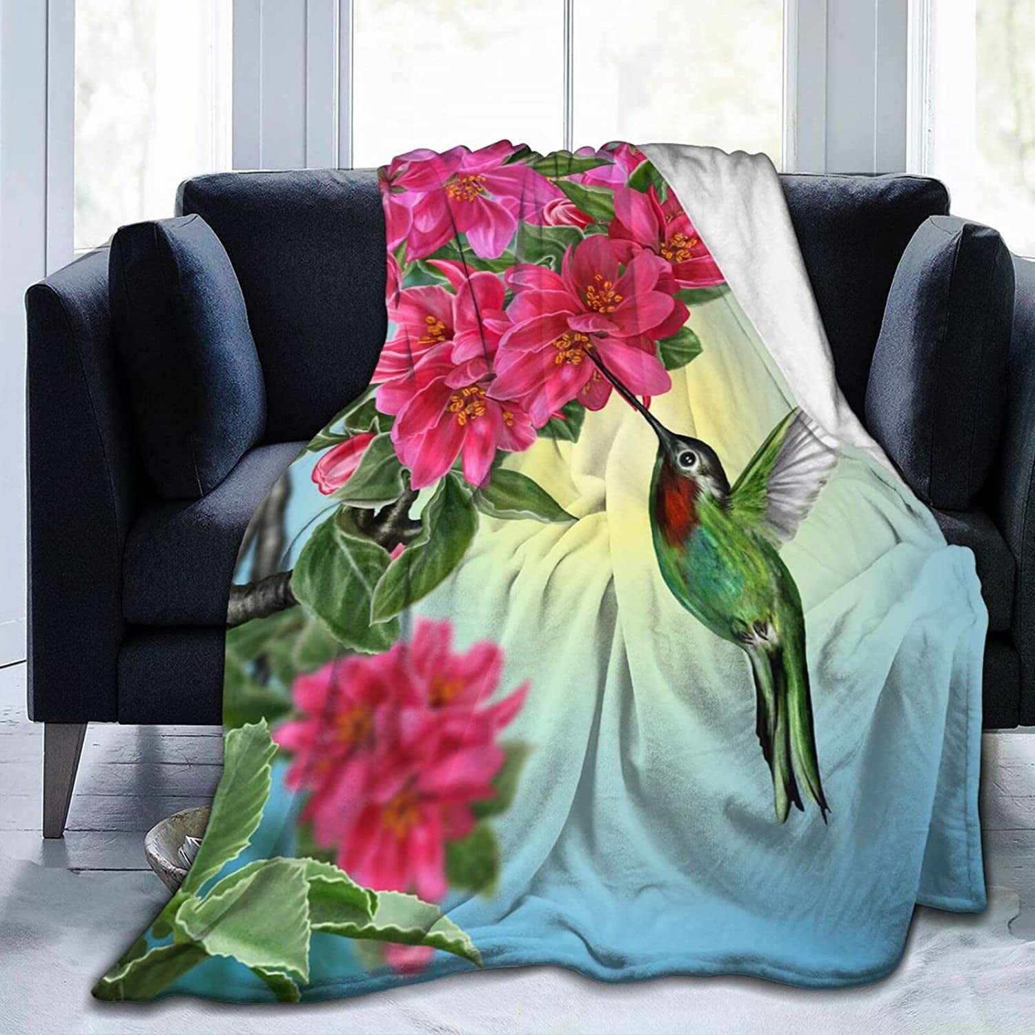 Hummingbird Bird with Flowering Paradise Throw Blanket Ultra Soft Warm ...