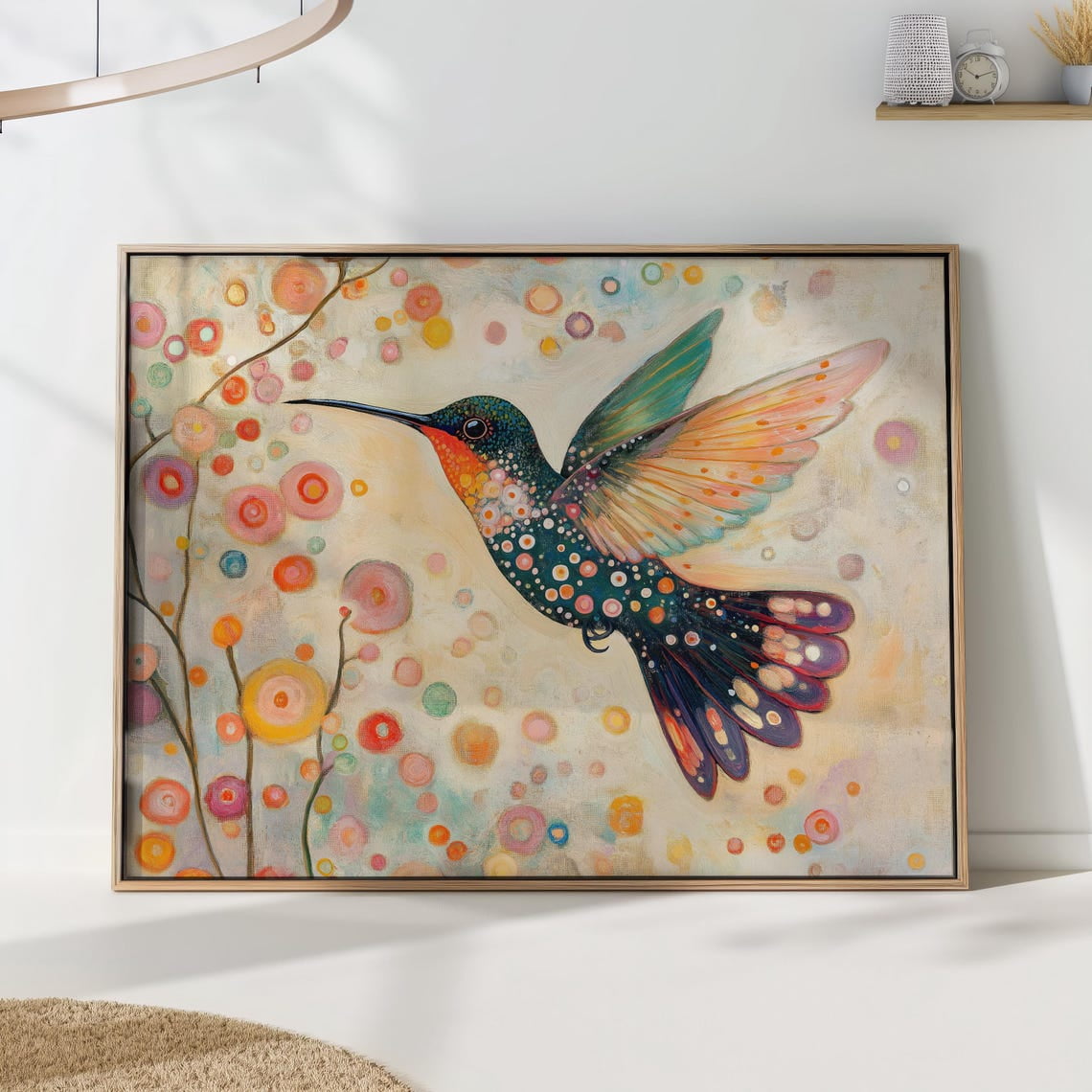 Hummingbird Bird Wall Art Print, Klimt Inspired Floral Poster ...