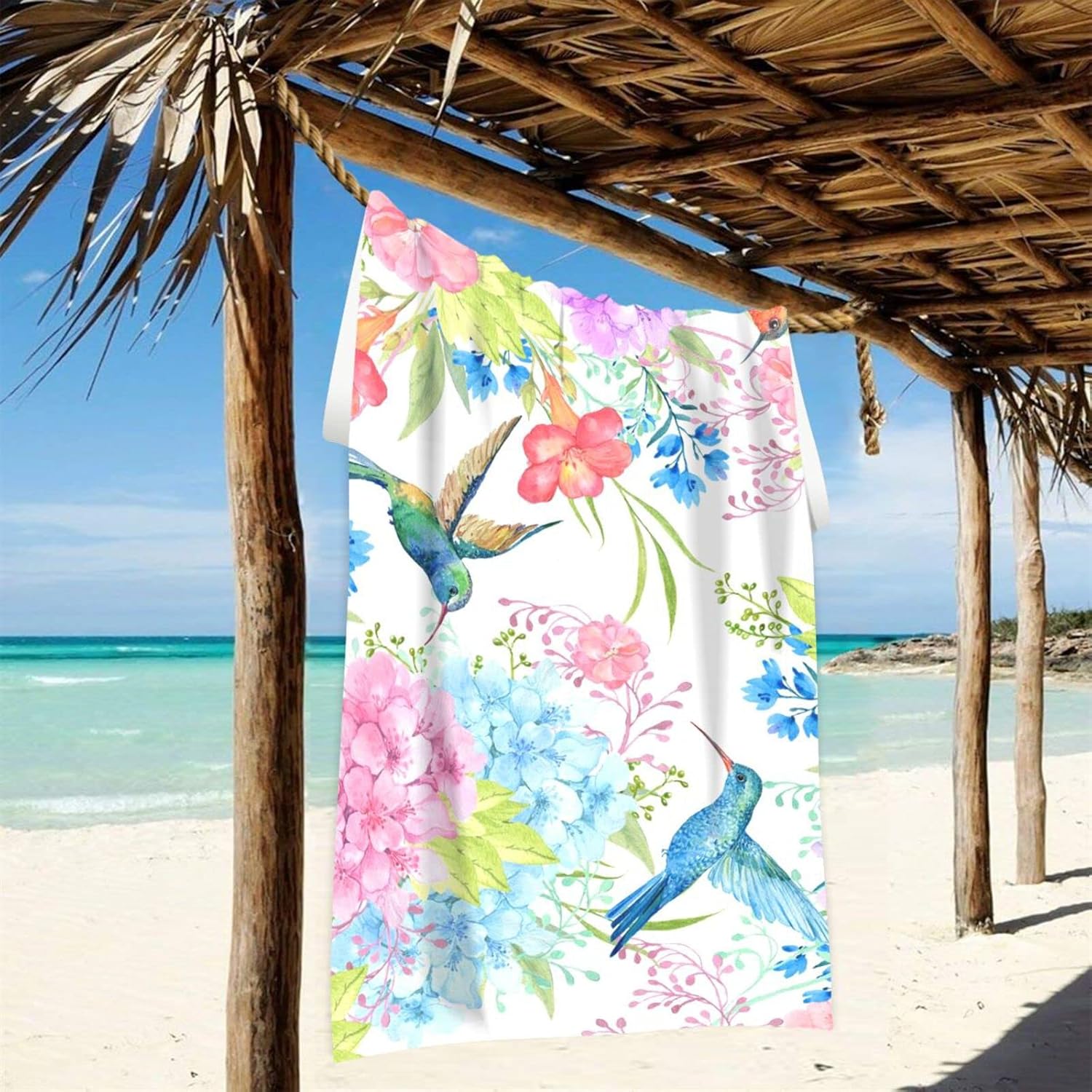 Hummingbird Birds Flowers Beach Towel Oversized 31X71In Extra Large ...