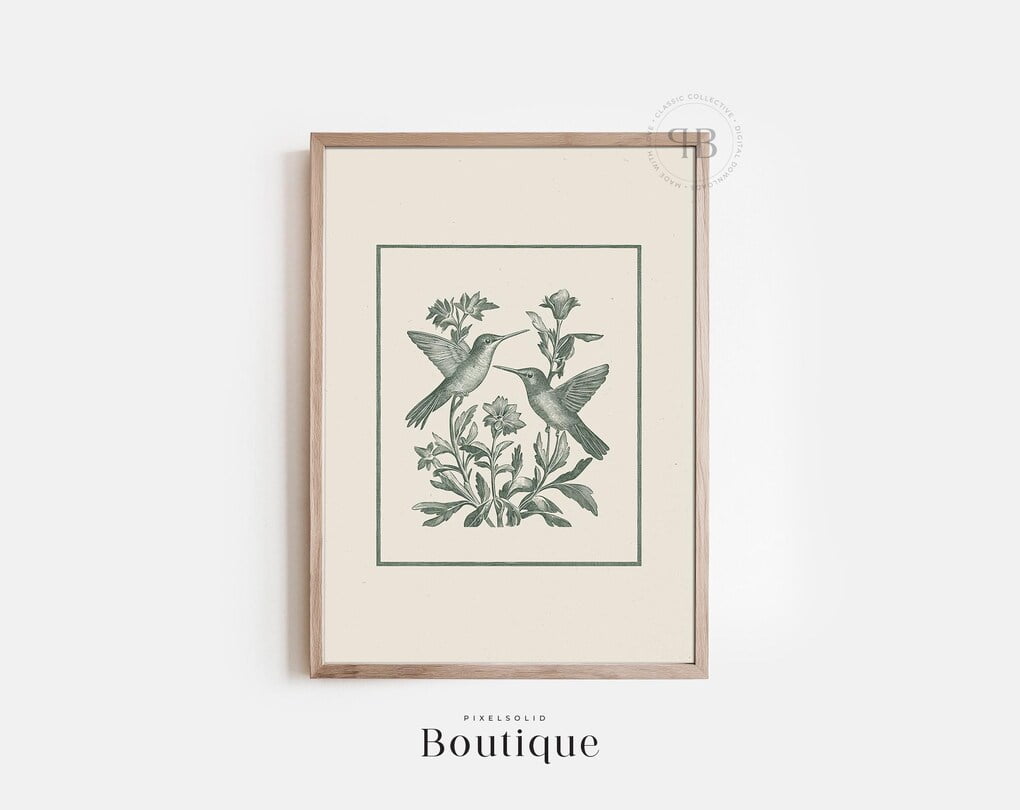 Hummingbird Botanical Digital Print, Floral Wall Art Download, Nature ...