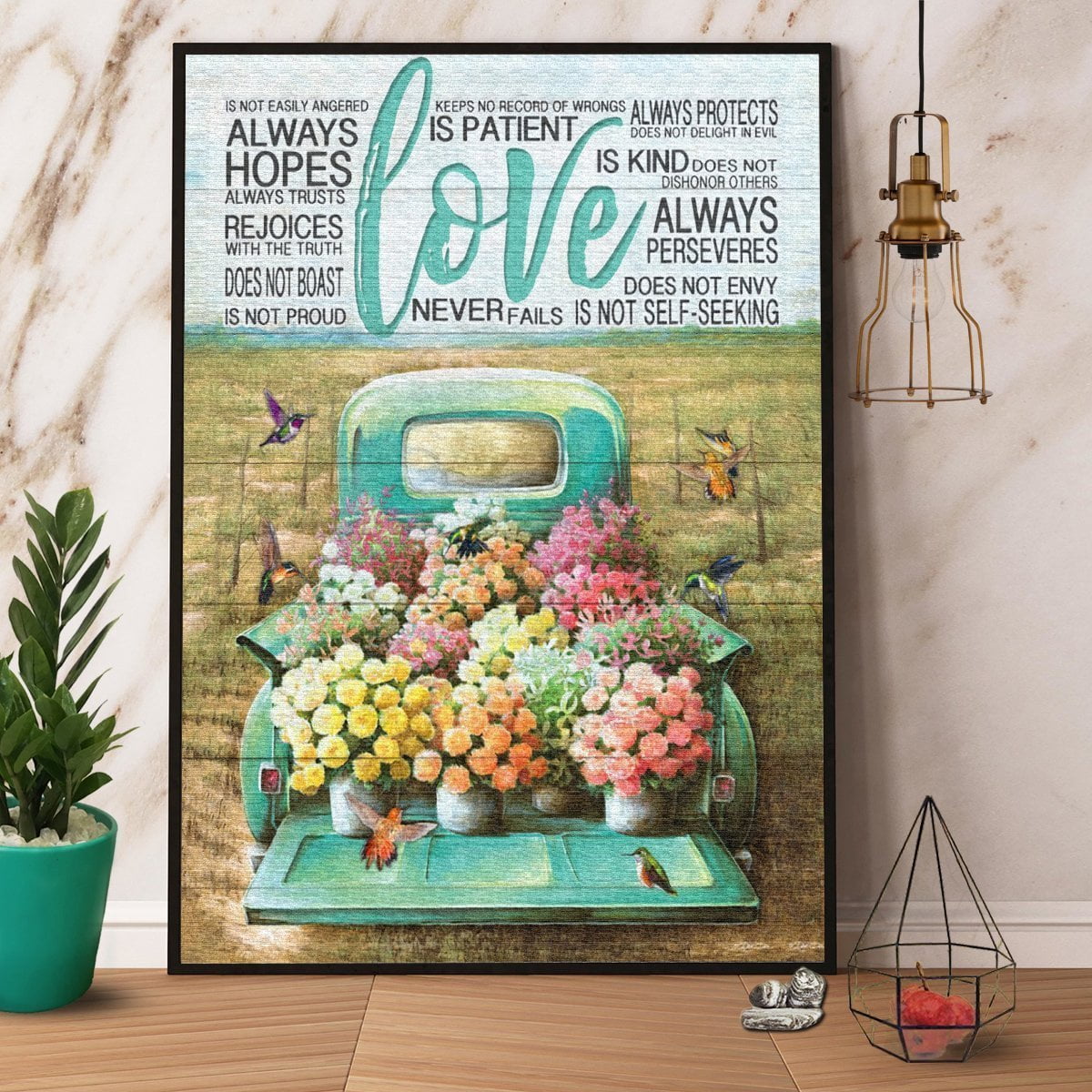 Hummingbird Car Flower Love Is Not Easily Angered Always Hope Satin ...