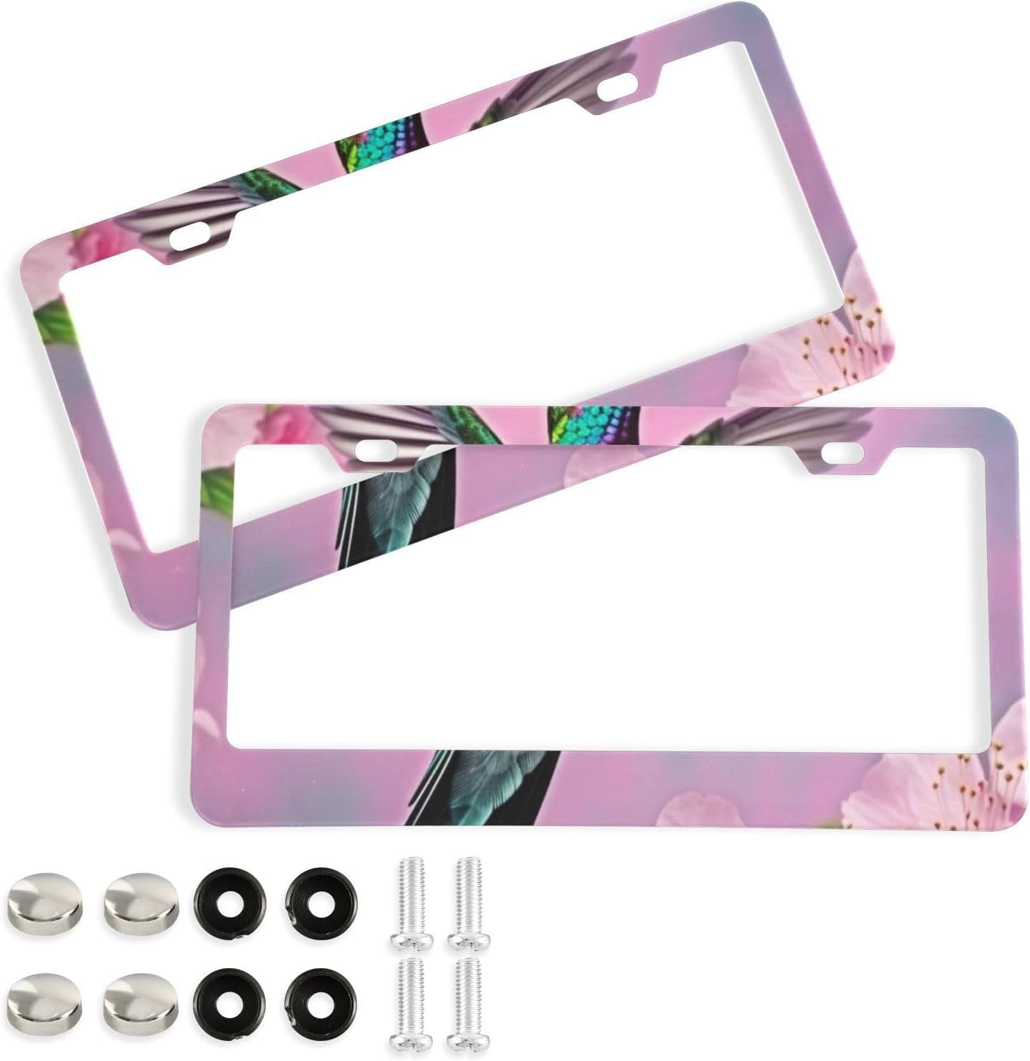 Hummingbird and Cherry Blossom License Plate Frames - Universal ...
