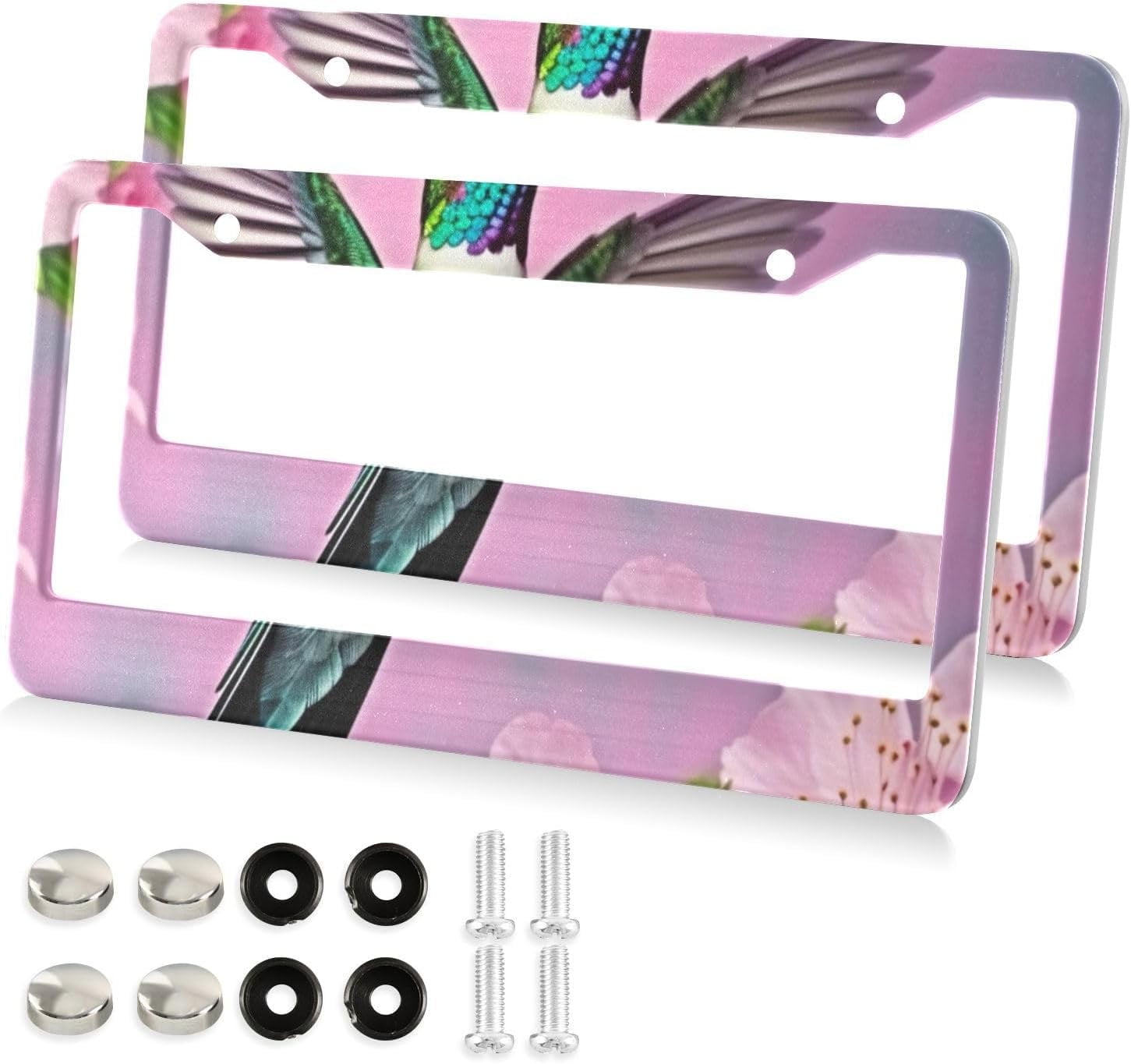 Hummingbird and Cherry Blossom License Plate Frames - Universal ...