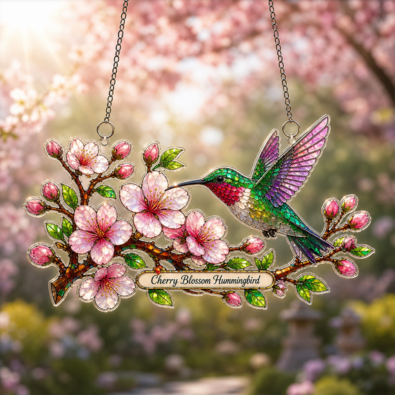 Hummingbird Cherry Blossom Suncatcher Acrylic Window Hanging Spring ...