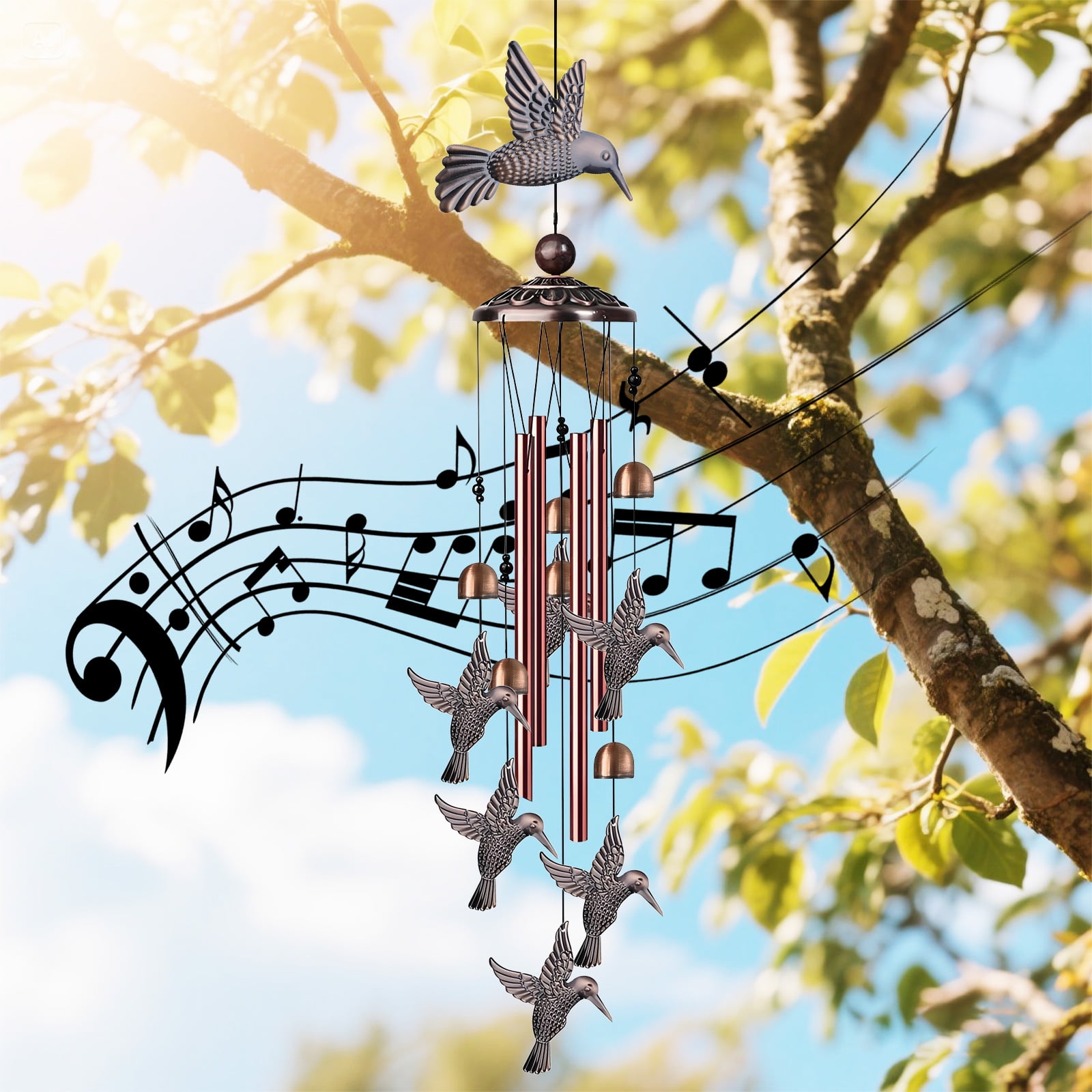 Rirool Hummingbird Wind Chimes Outdoor, 38" Memorial Gift with 4 ...