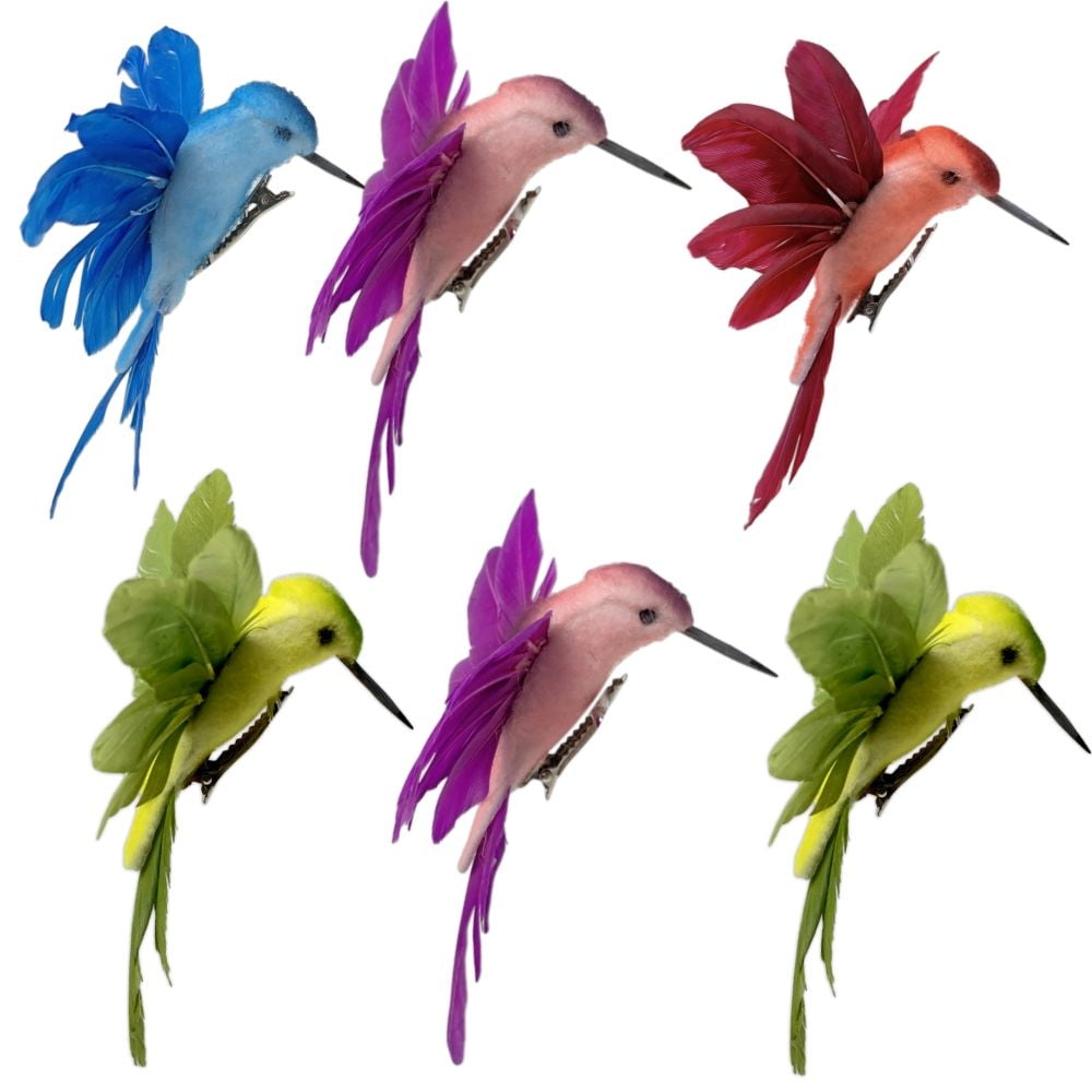 Hummingbird Clip on Ornaments -Assorted Colored Birds with Attached ...