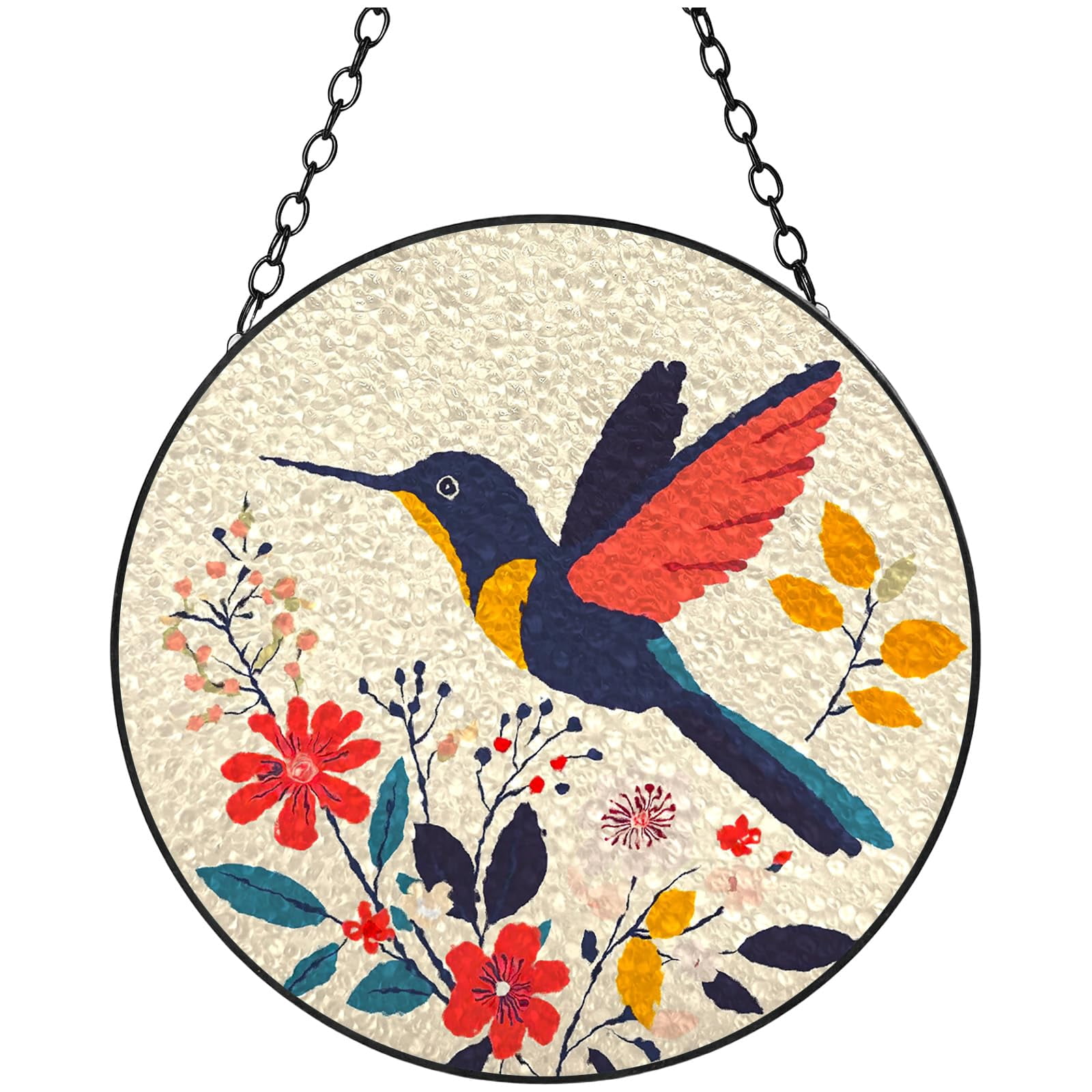 Hummingbird and Colorful Flowers Stained Glass Suncatcher Colored ...
