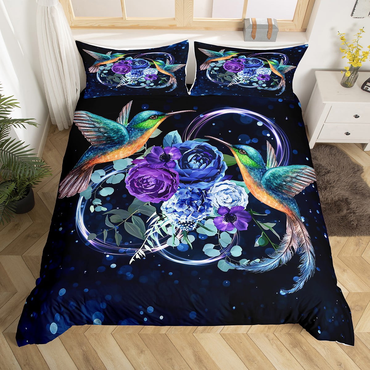 Hummingbird Comforter Cover Wild Animals Duvet Cover,Dreamy Blue Green ...