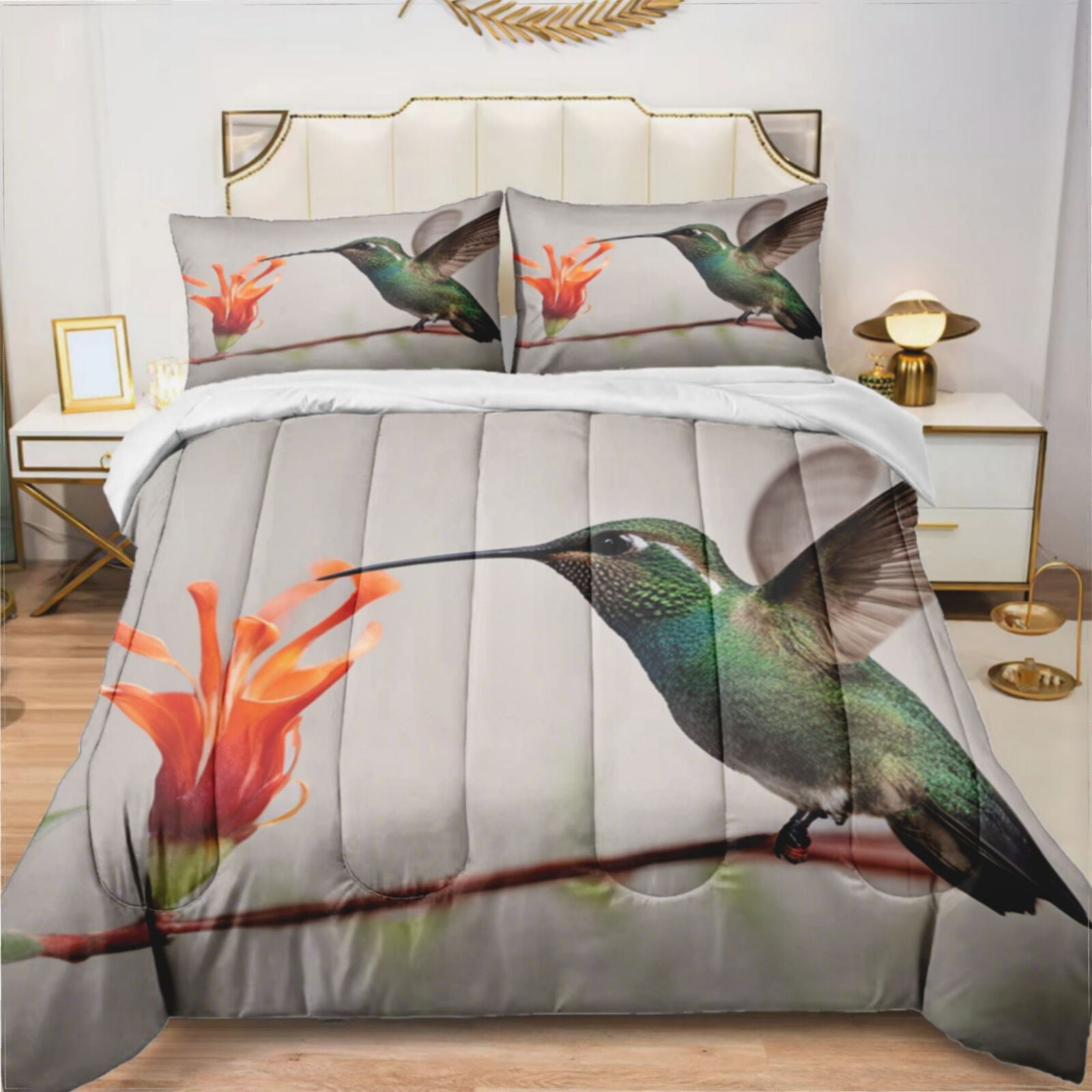 Hummingbird Comforter Set With 2 Pillowcases，3 Pcs Bedding For Adults ...