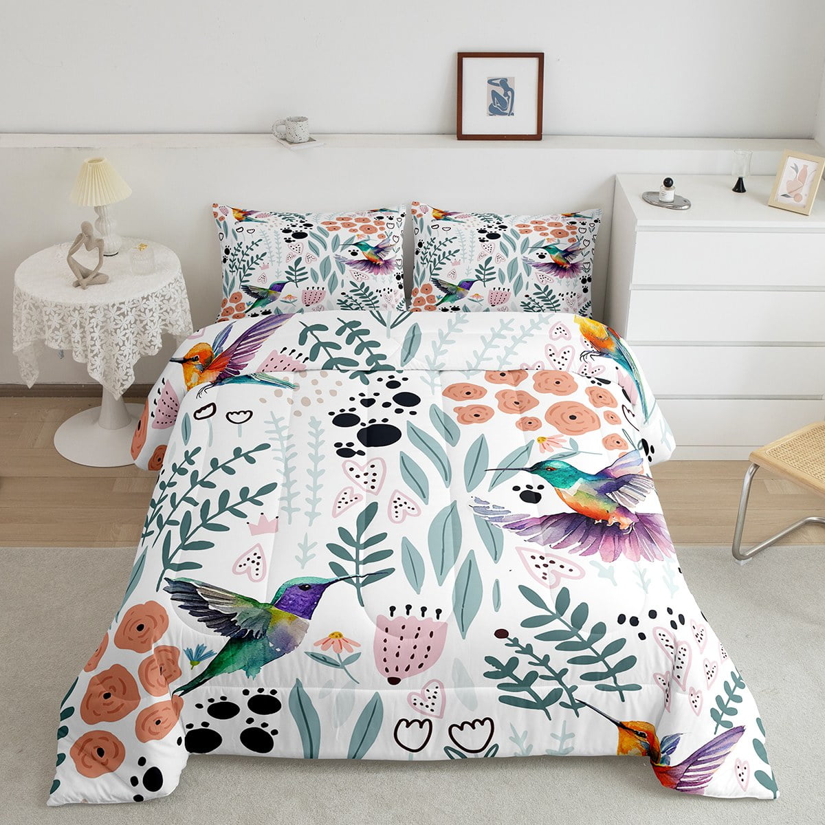 Hummingbird Comforter Set,Cartoon Hummingbird Bedding Set Full,Cute ...