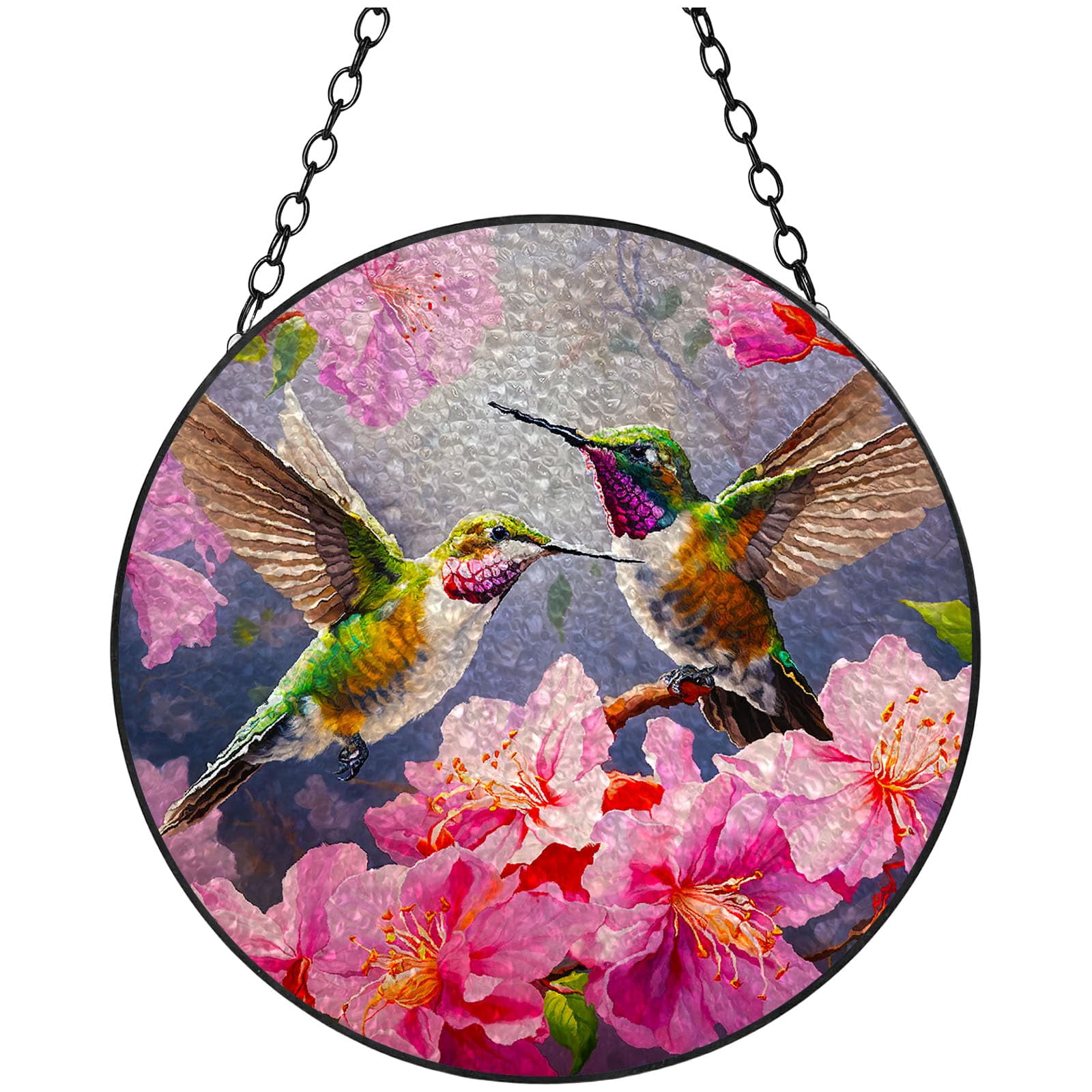 Hummingbird Couple Moring Glory Stained Glass Suncatcher Handmade ...