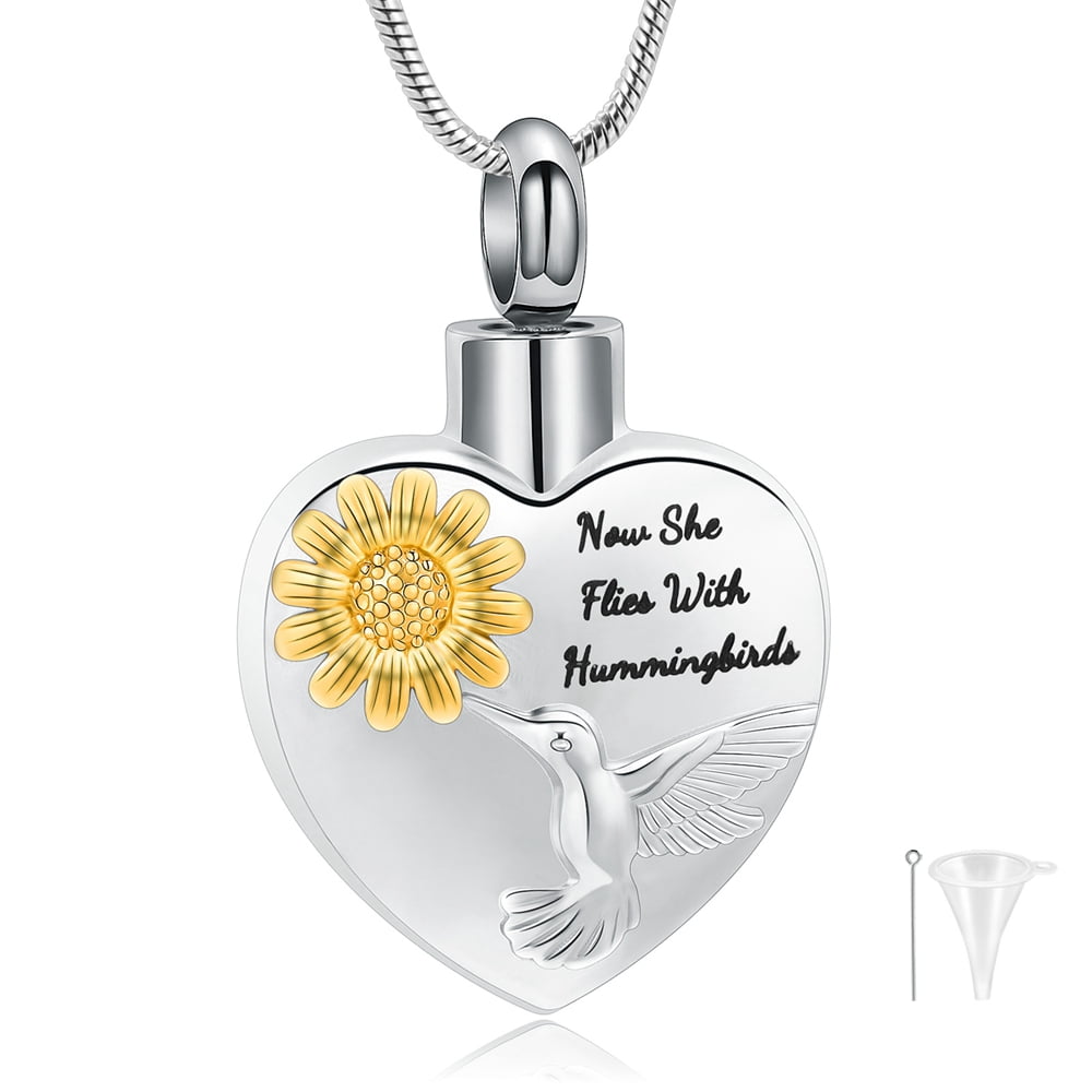 Hummingbird Cremation Jewelry Heart with Sunflower Urn Necklace for ...