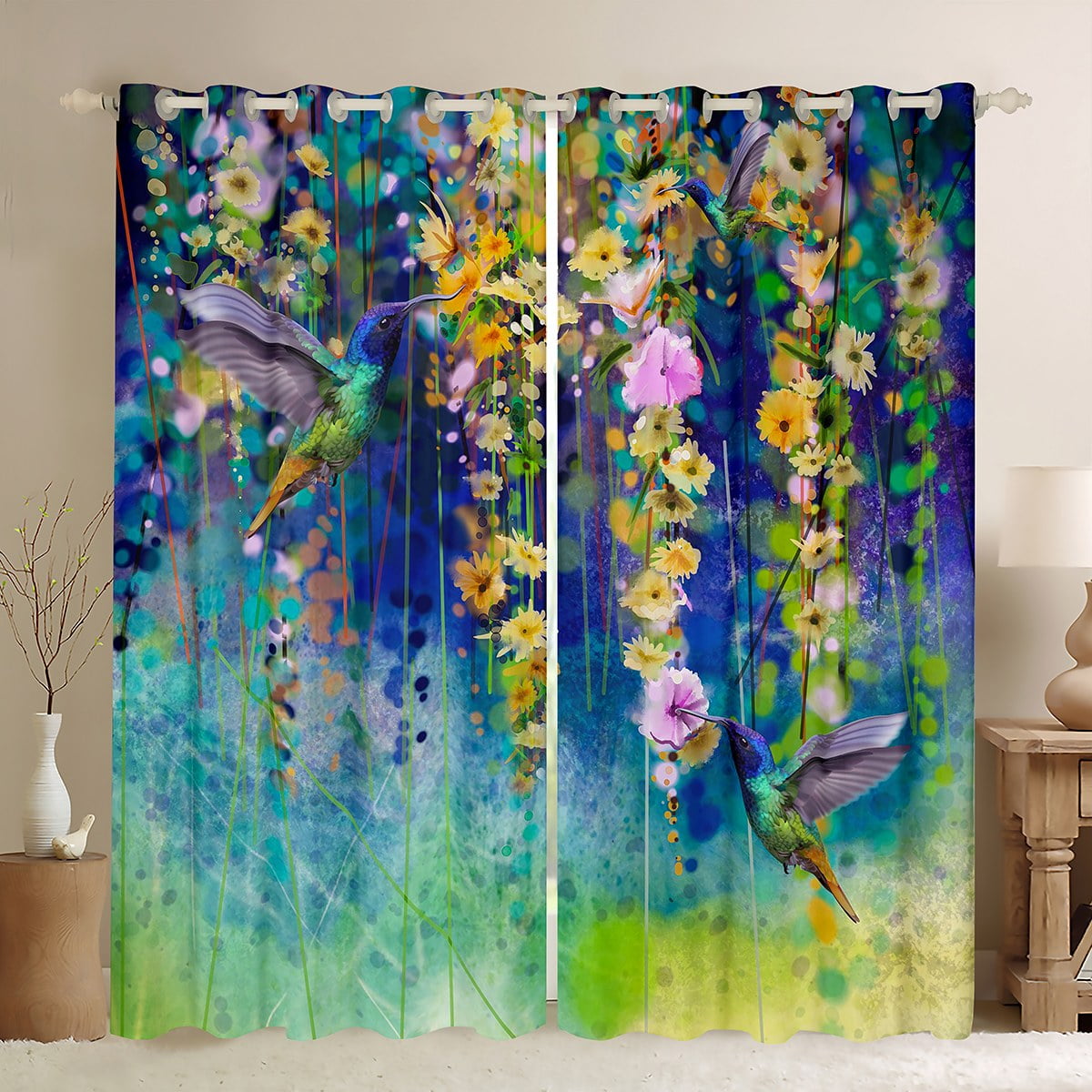 Hummingbird Curtains Ivy Flowers Blackout Curtains,Romantic Spring ...