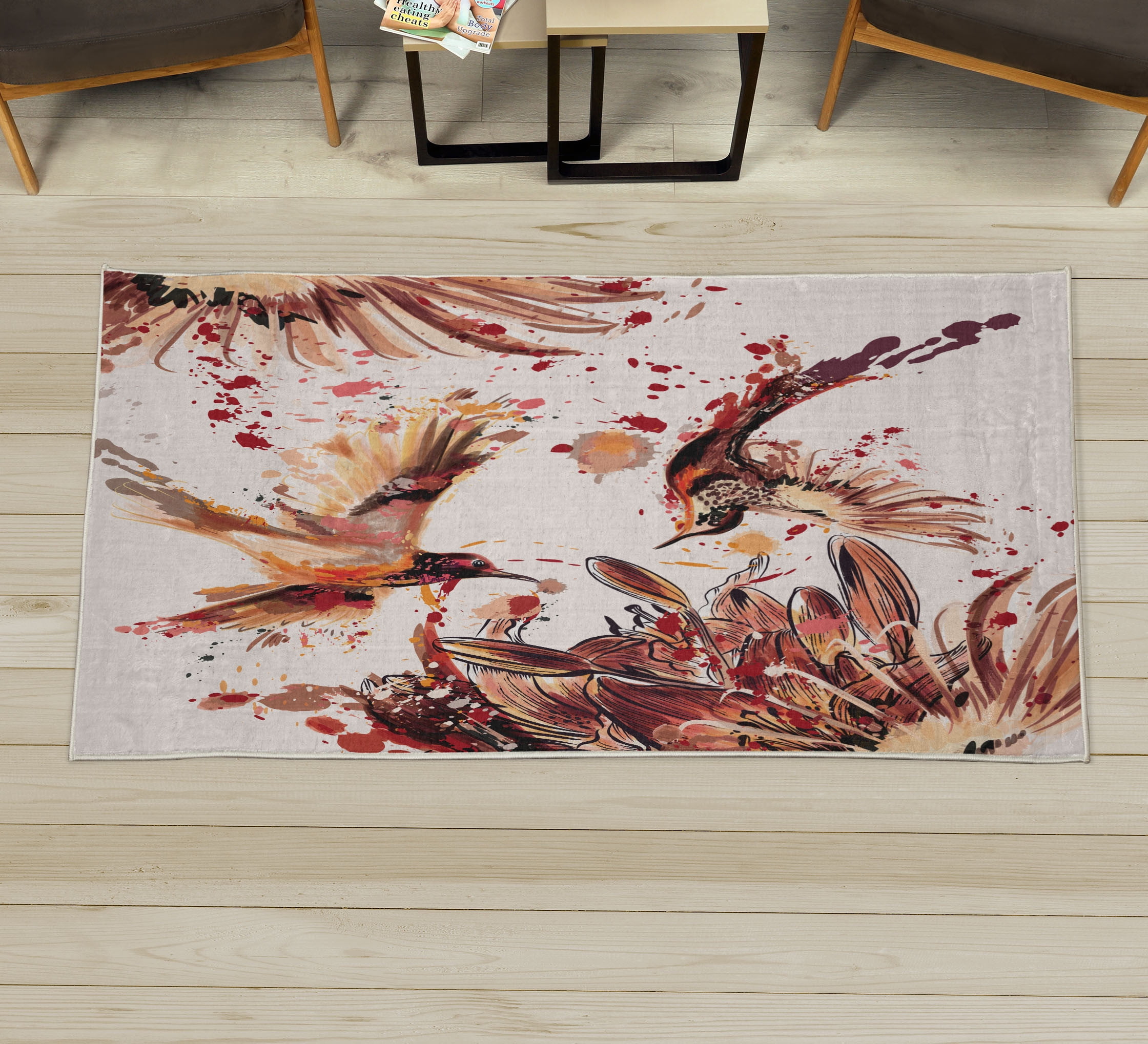 Hummingbird Decorative Rug, Art Lily Flowers Birds and Color Splashes ...